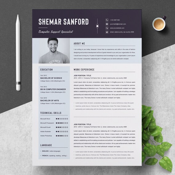 CV Template / CV Design Template MS Word Apple Pages - Etsy België