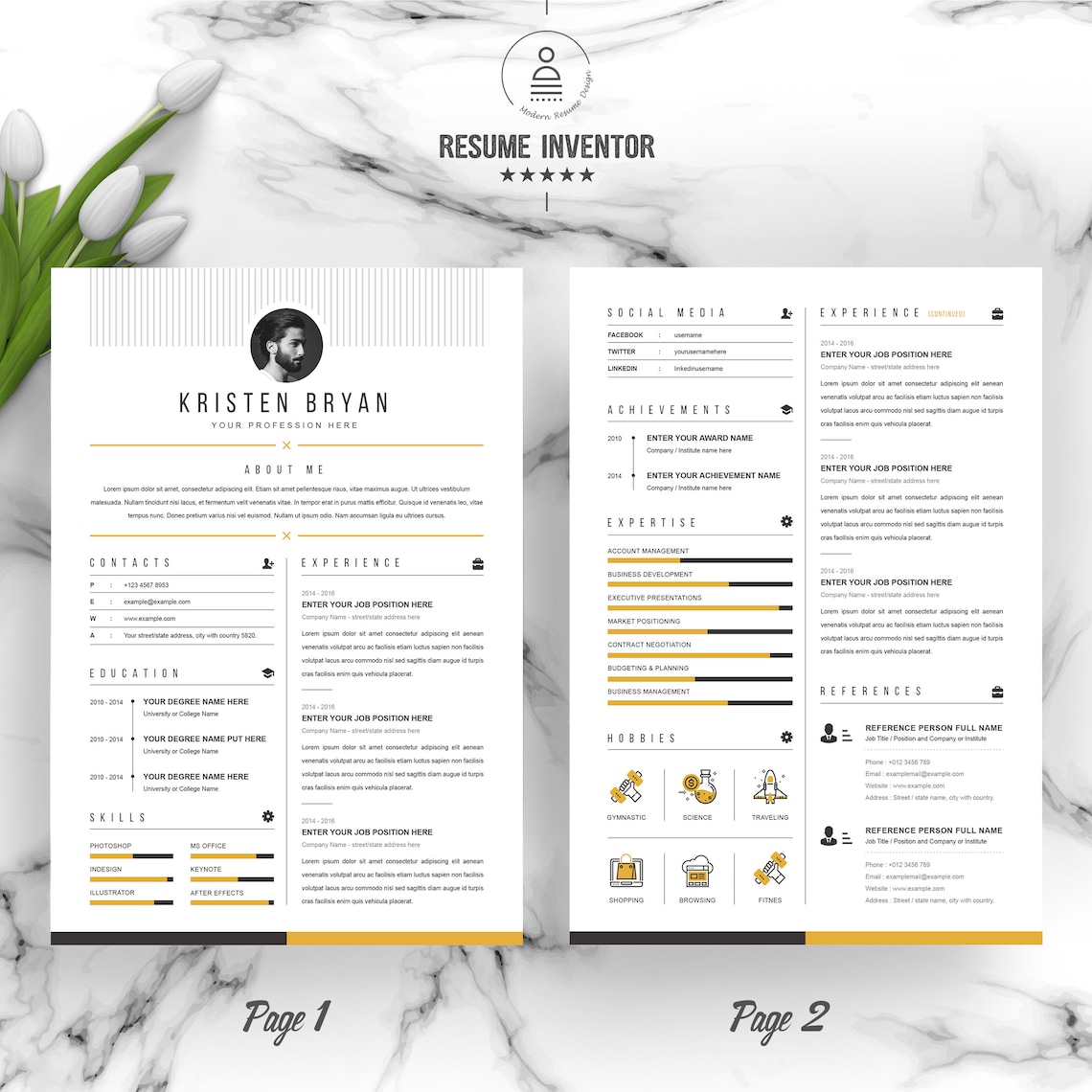 Modern Resume Template Professional CV Template CV Design - Etsy