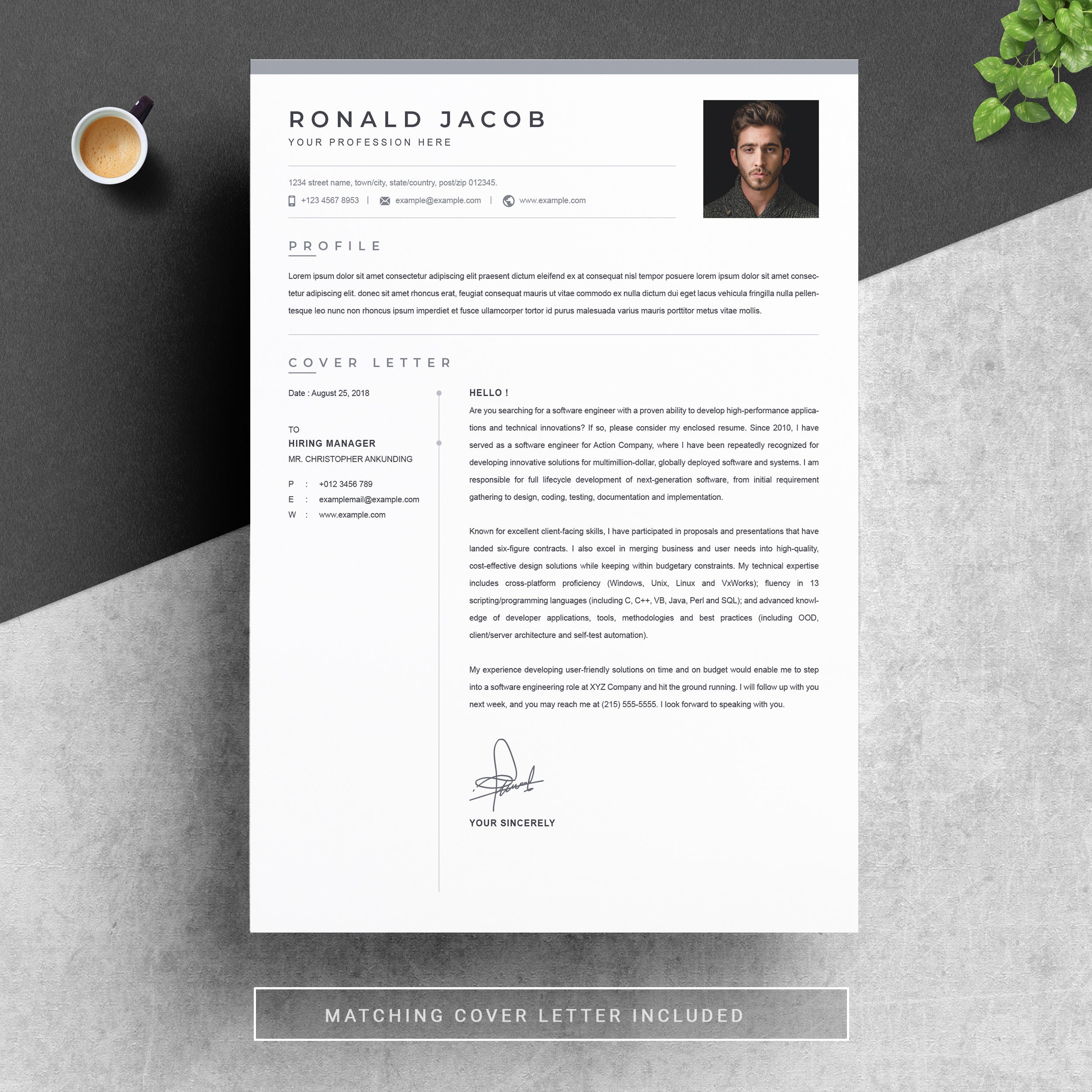 Modern Resume Template Cover Letter Word Maca4 CV - Etsy