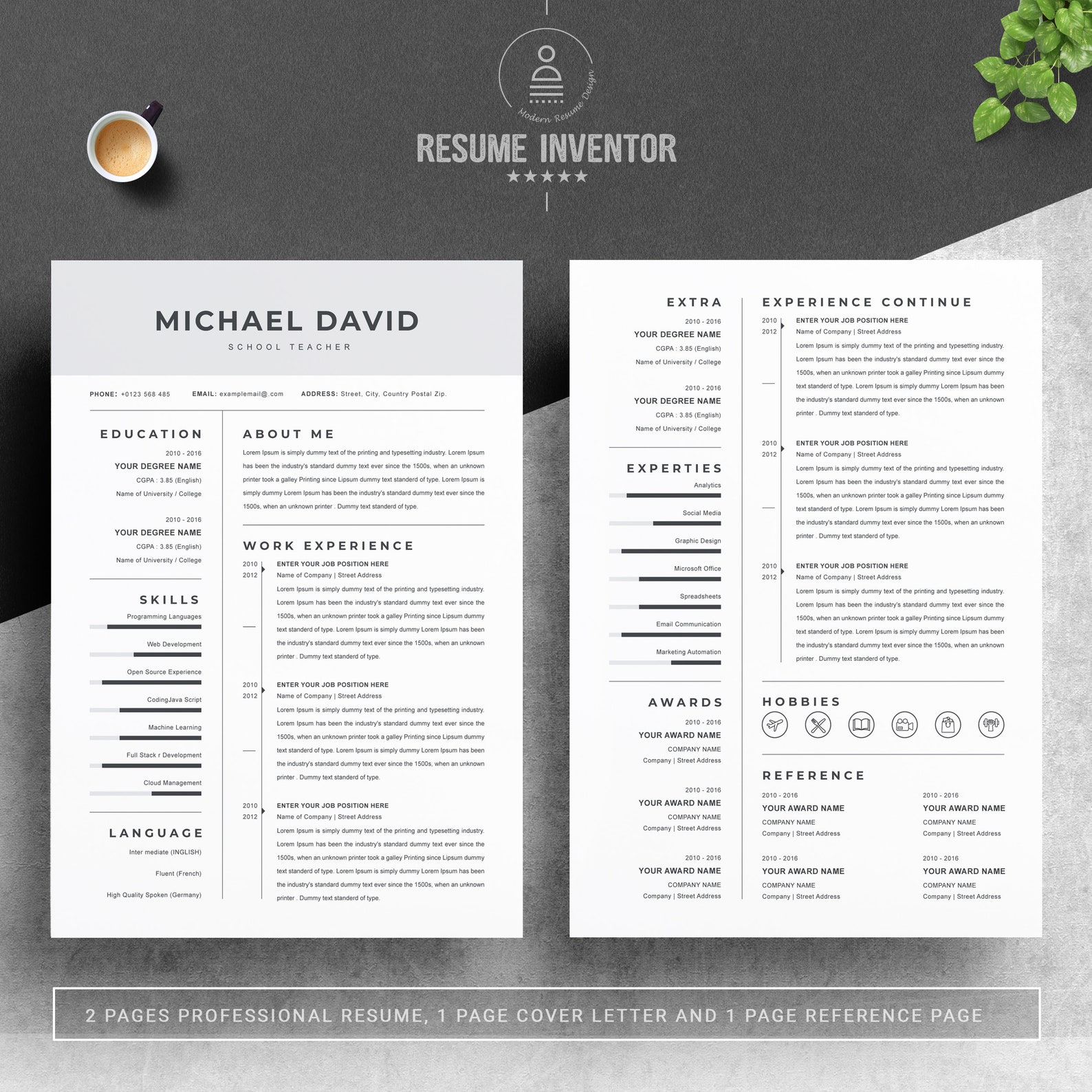 Clean Resume Template Black Resume Professional Resume / CV Template ...