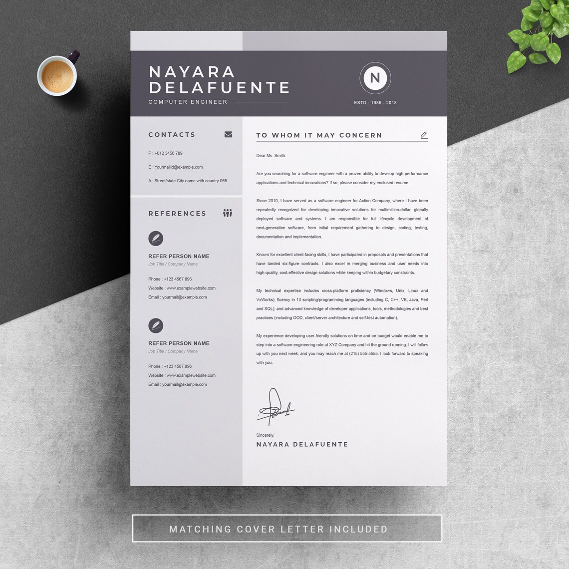 One Page Professional Resume Template - Etsy