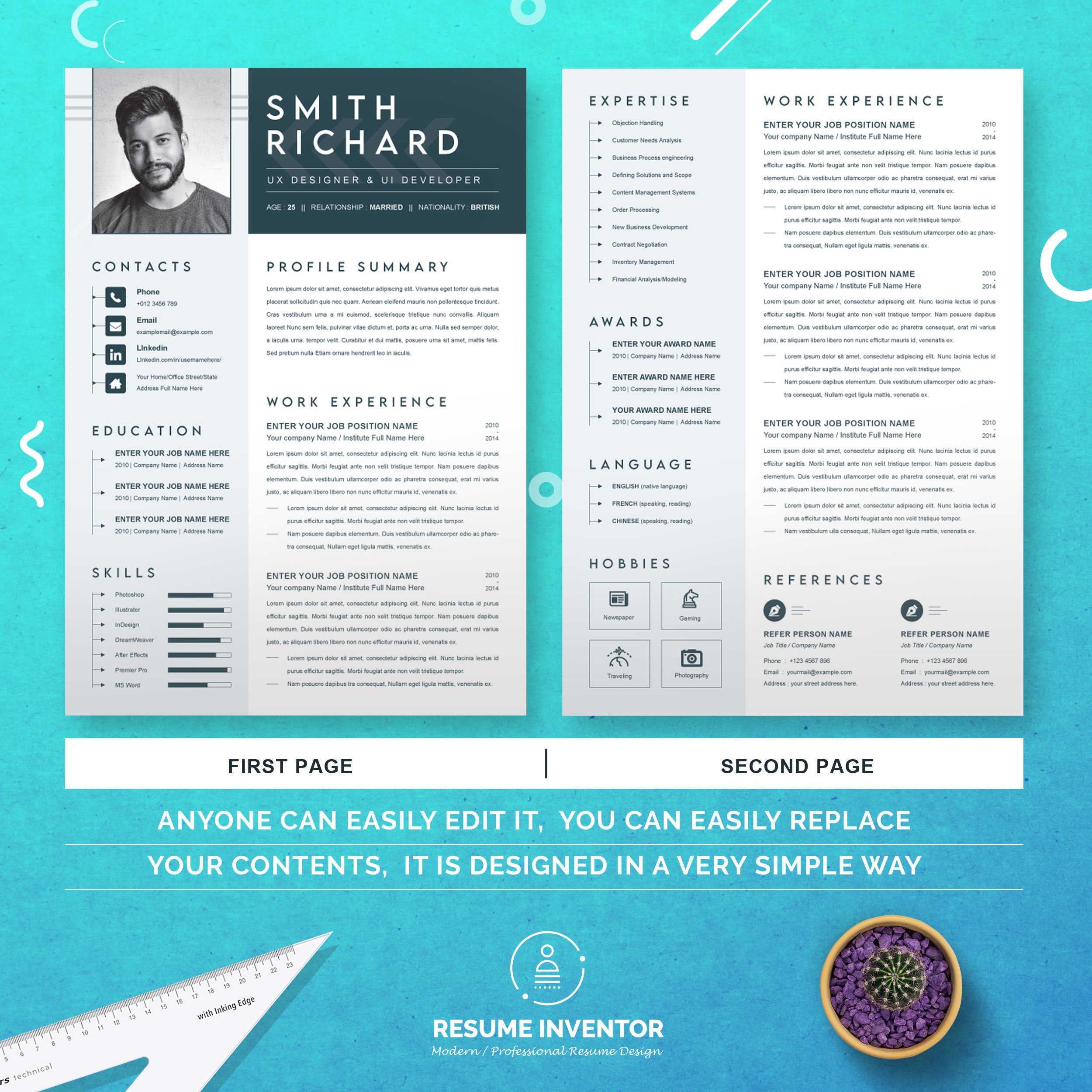 Clean and Modern Resume Template Word CV Template Cover Letter ...