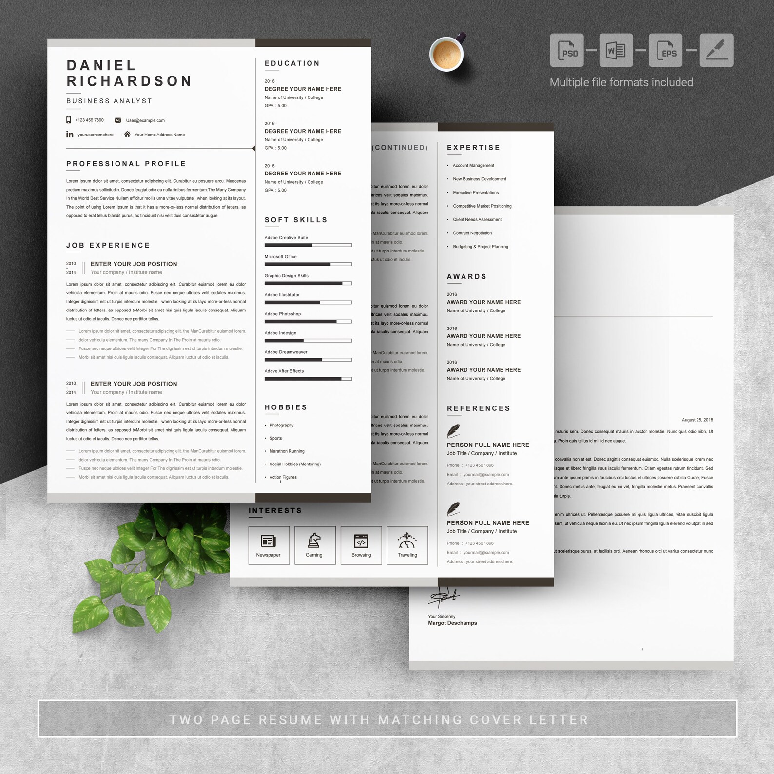 2 Page Professional Simple Graphic Designer Resume Template - Etsy
