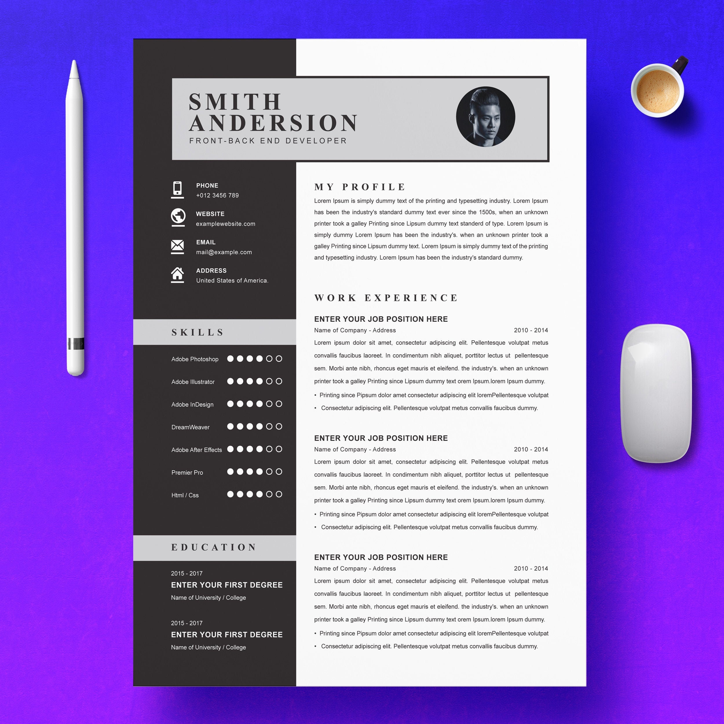 Resume CV Template / Bio Data Template Word Format - Etsy