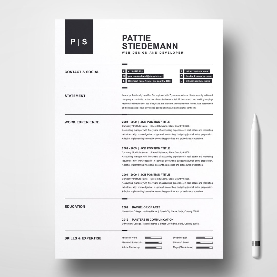 2 Pages Clean Resume Template | Simple & Basic Professional Resume ...