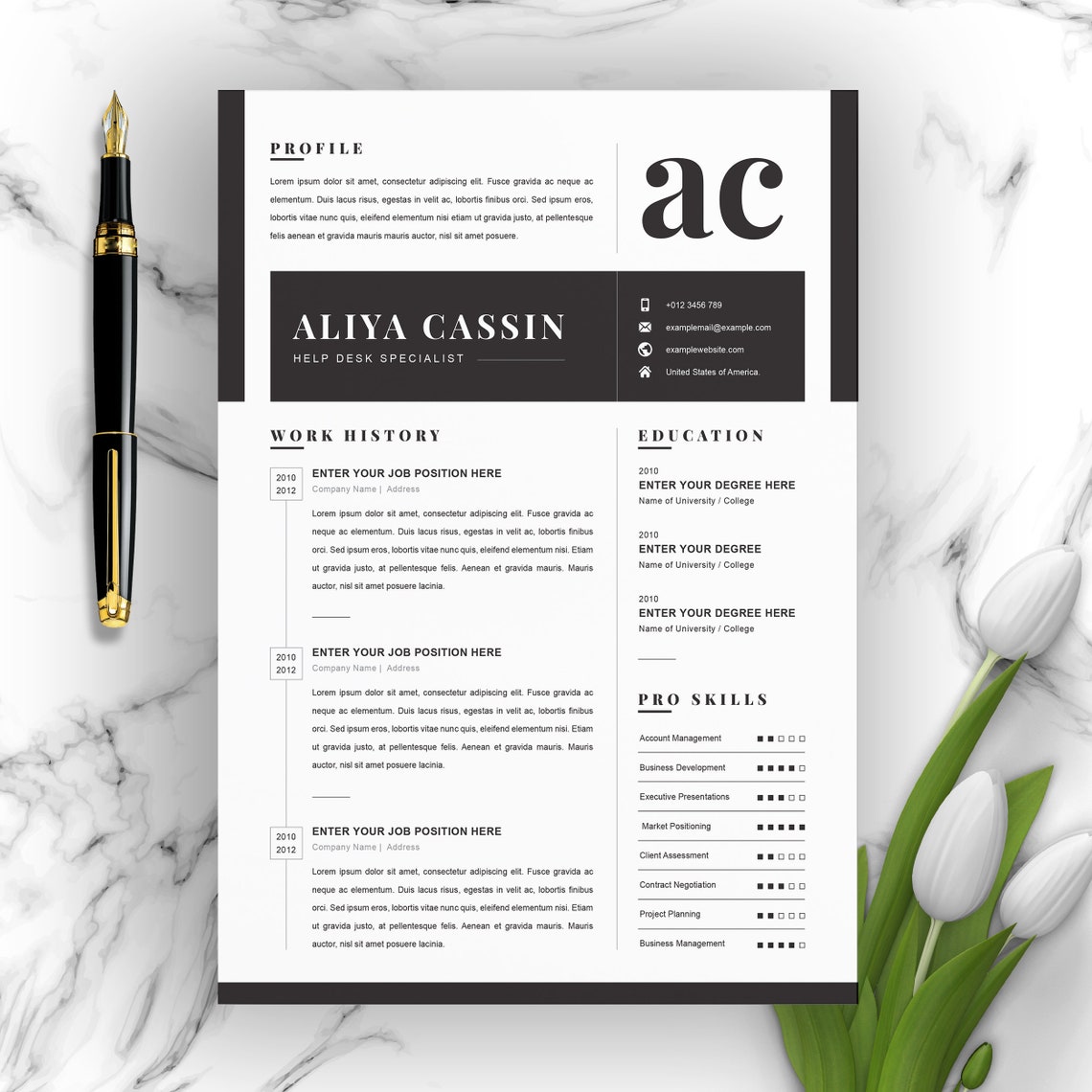 Minimal and Black White Clean Resume / CV Template - Etsy