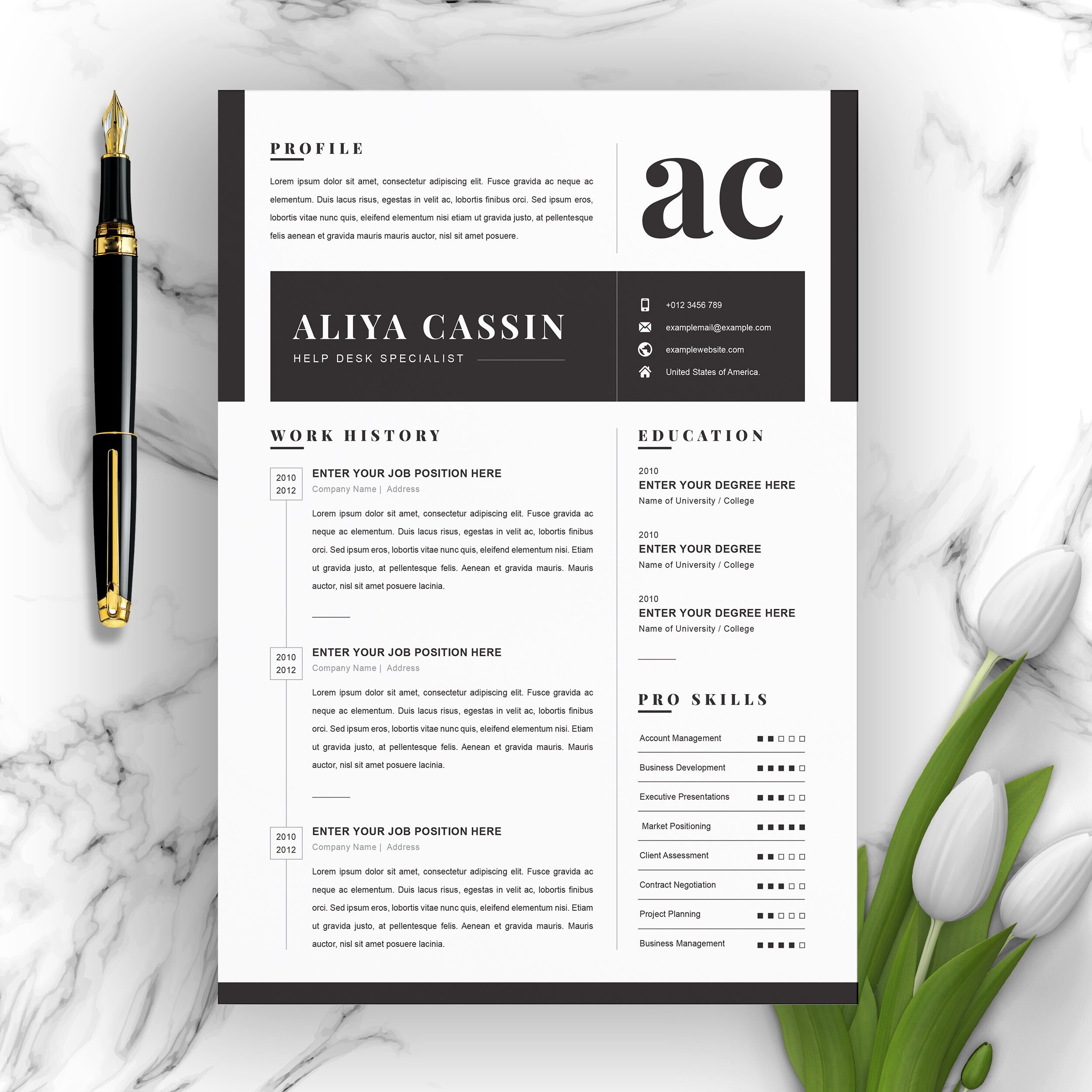 Minimal and Black White Clean Resume / CV Template - Etsy