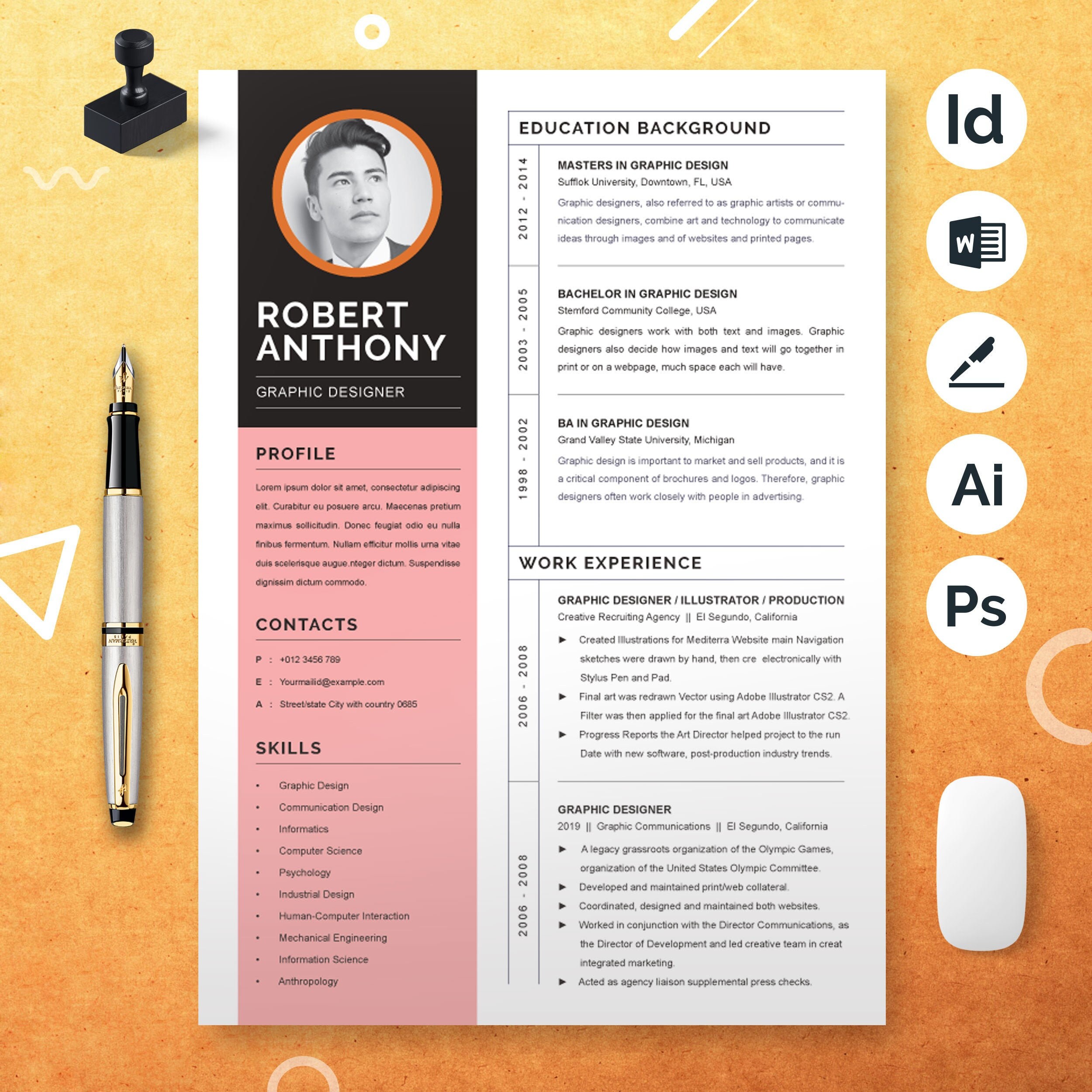Professional Graphic Designer Simple Resume Template Word - Etsy
