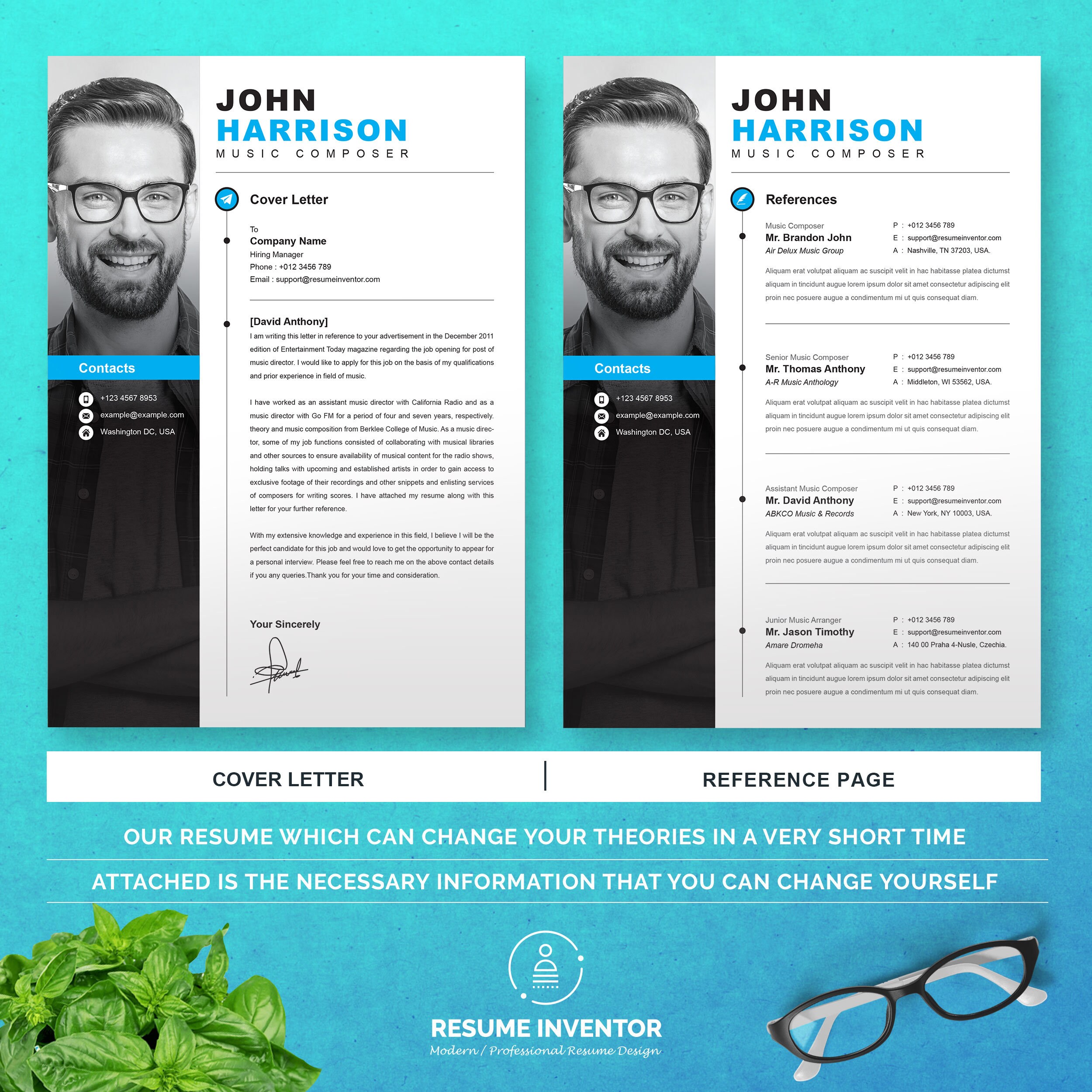Resume Template for Music Composer Resume Cover Letter - Etsy