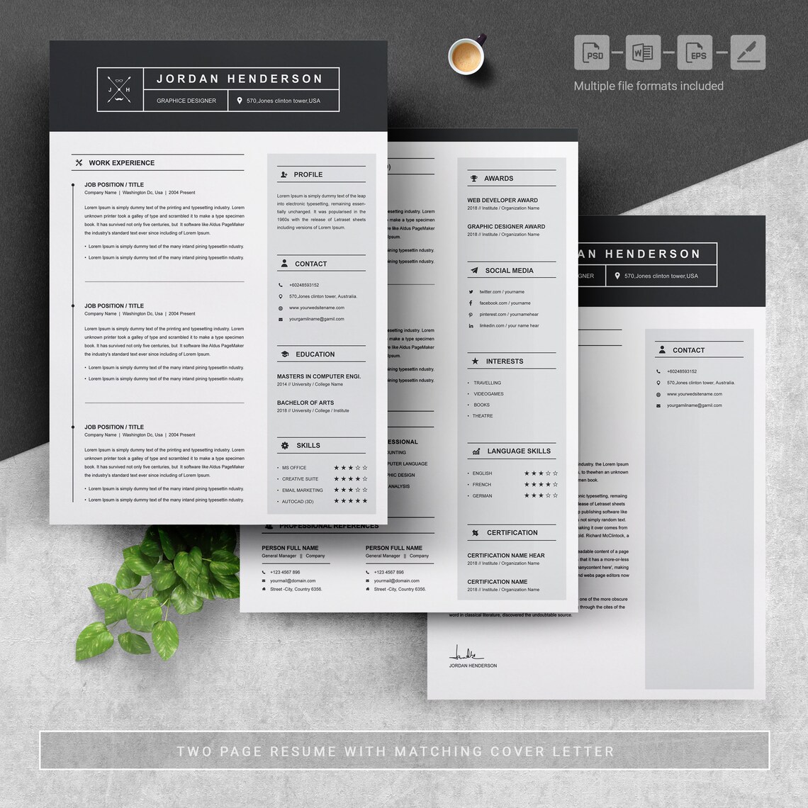 Resume / CV Template - Etsy