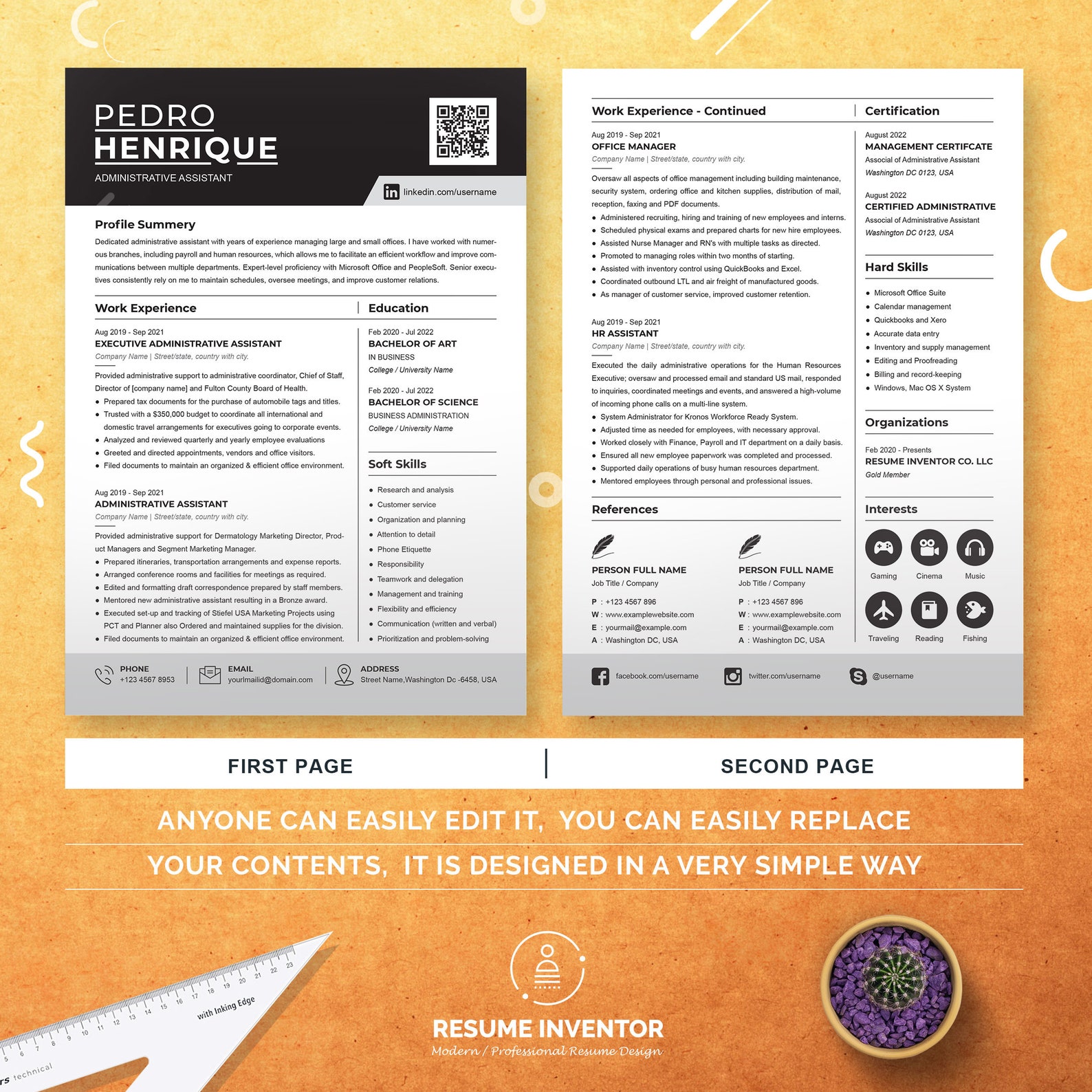 Modern Executive Resume Template CEO Resume Template for Word and Apple ...