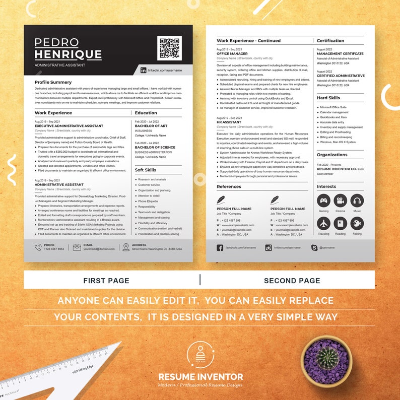 Modern Executive Resume Template CEO Resume Template for Word and Apple ...