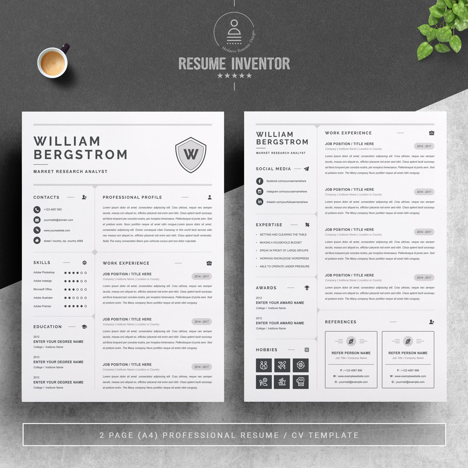 Resume Template 4 Page | CV Template - Etsy