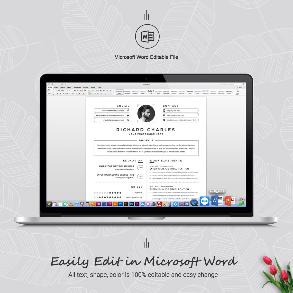Clean and Modern Word Resume / CV Template With Cover Letter - Etsy