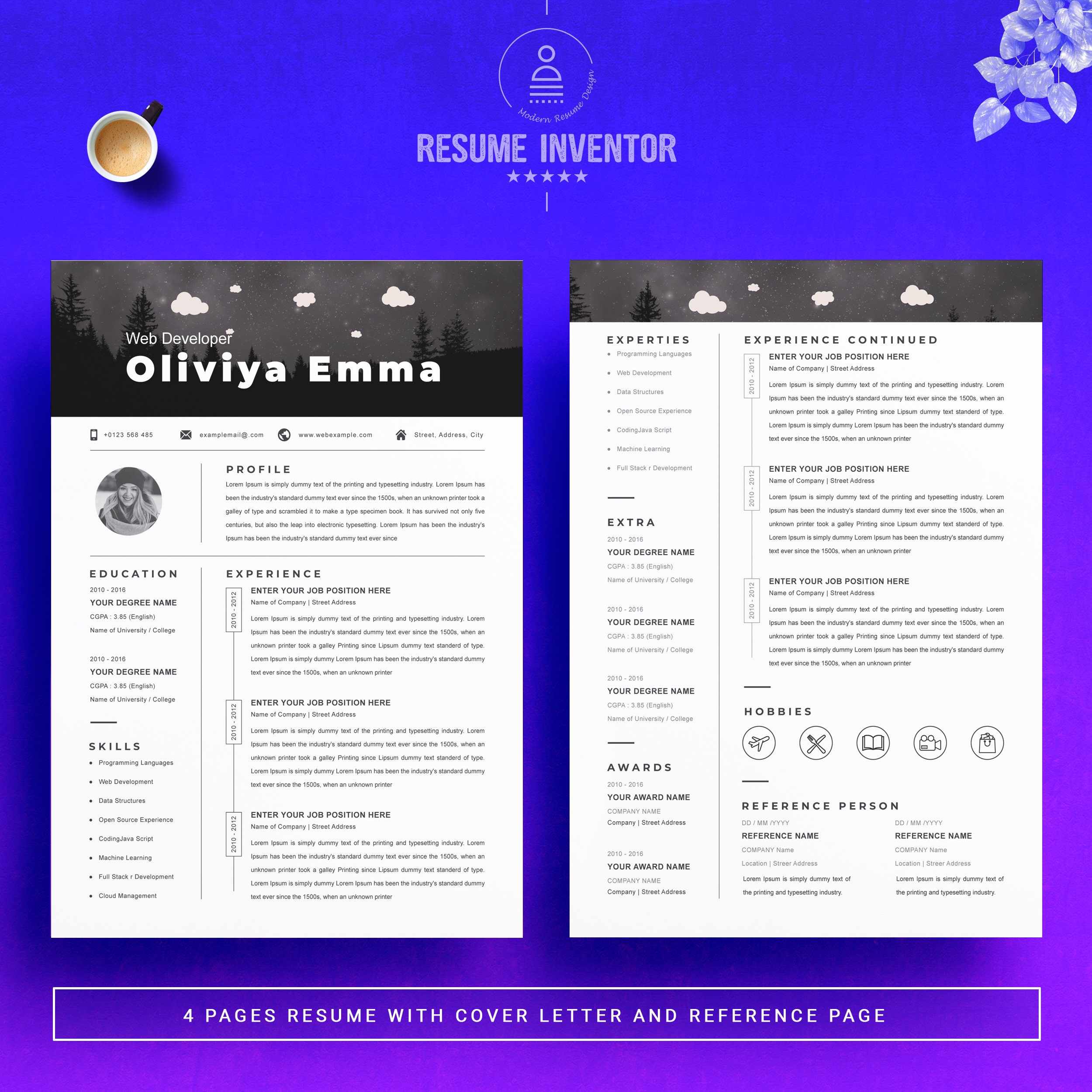 Web Developer Resume Freelancer CV Template Design - Etsy Canada