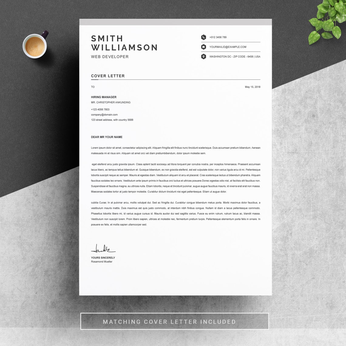 Clean Resume / CV Template With MS Word Cover Letter - Etsy
