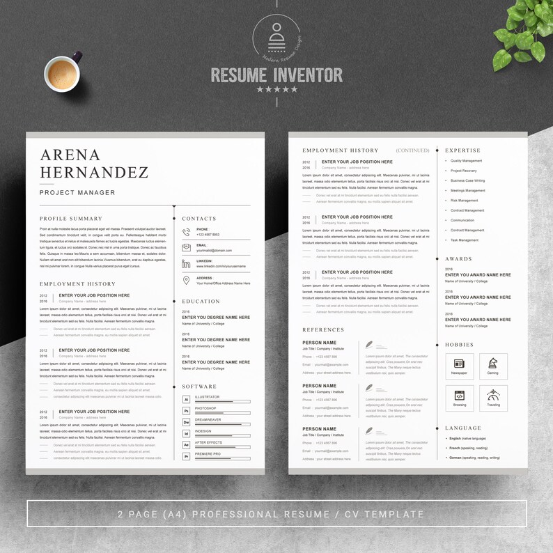 Professional Resume Template MS Word CV Design 2 Pages Best Curriculum ...