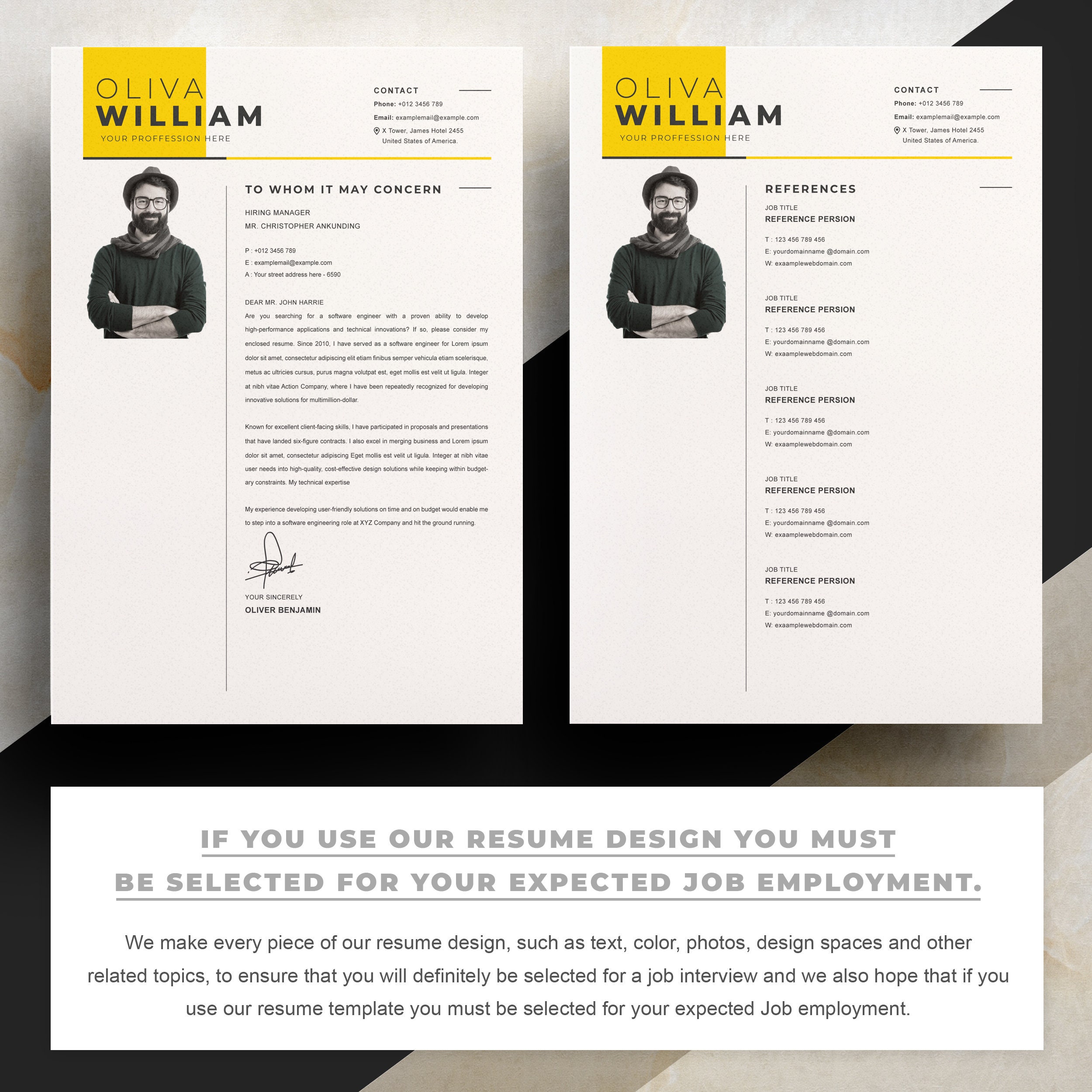 Resume Template for Word 1 & 2 Page Professional Resume Template, Cover ...