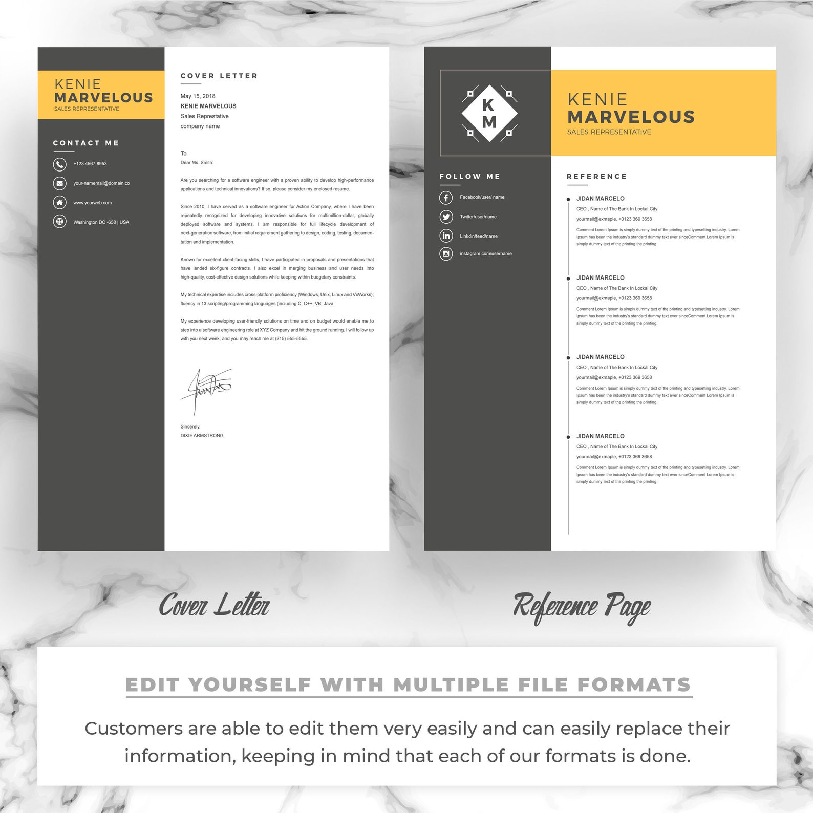 Resume Template 4 Page CV Template With Cover Letter - Etsy