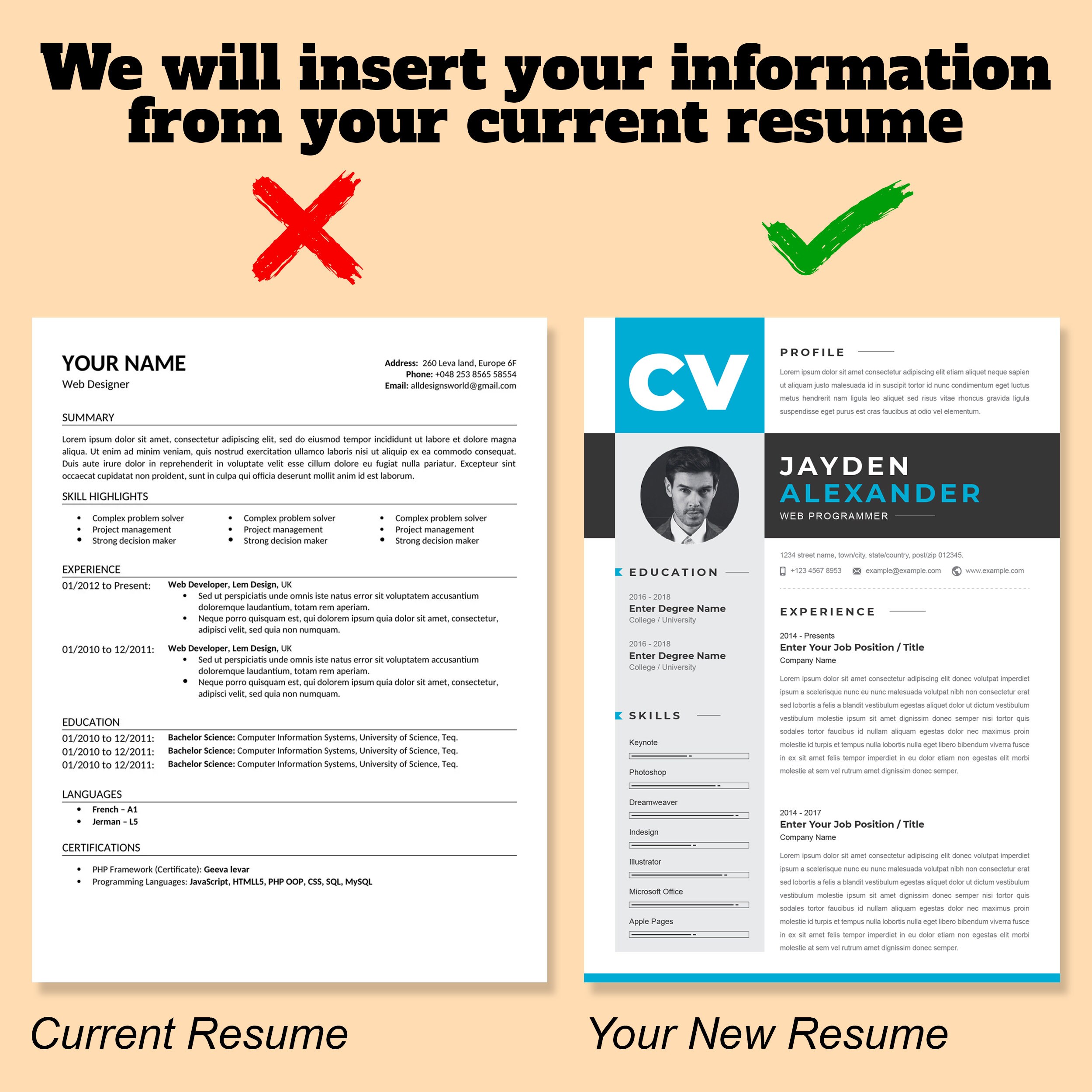Resume Template Fill-in With Customization, Resume/cv Editing, Template ...