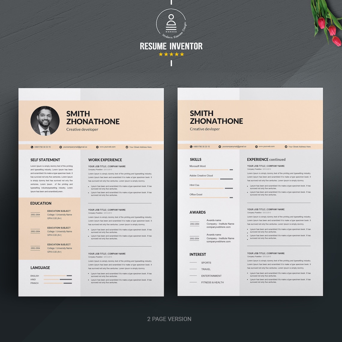 Resume CV Design Template MS Word Resume Professional and Creative ...