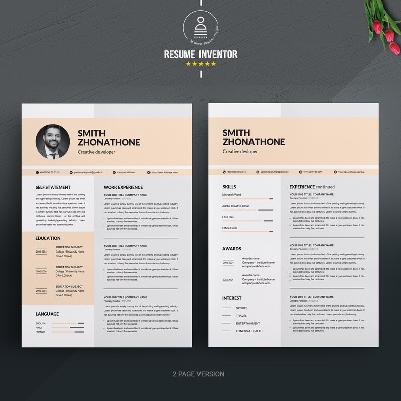 Resume CV Design Template MS Word Resume Professional and Creative ...