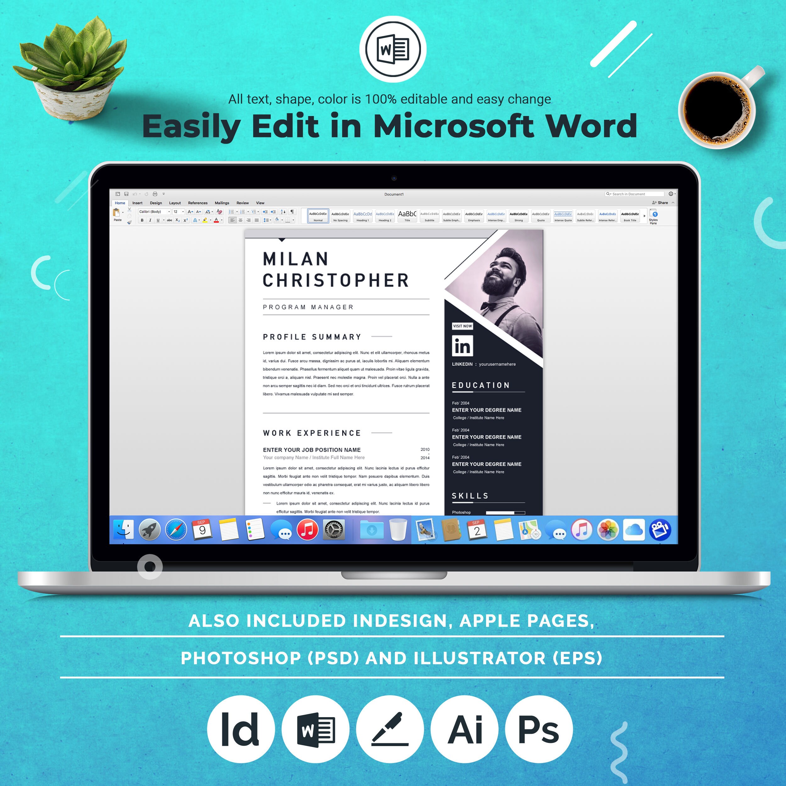 2 Page Professional Simple Graphic Designer Resume Template | Word ...