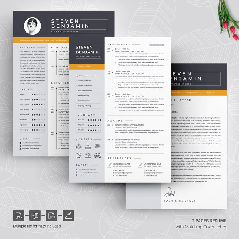 Modern Resume Template, Cover Letter, Word, Mac,a4, CV Template ...
