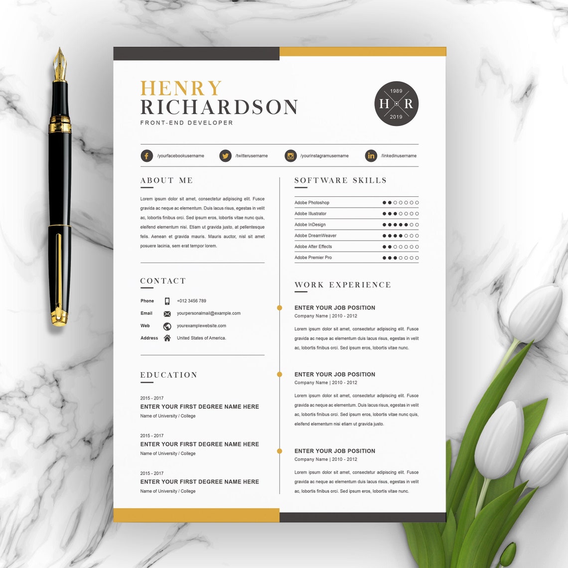 Professional Word Resume CV Template With Cover Letter - Etsy