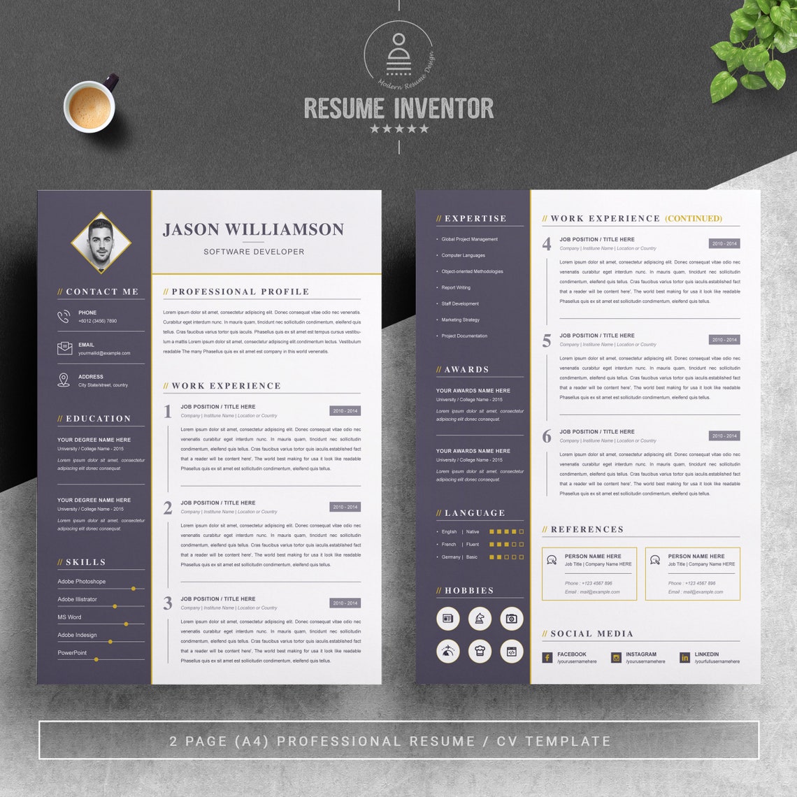 Resume Template / CV Design Template MS Word Apple Pages Instant ...
