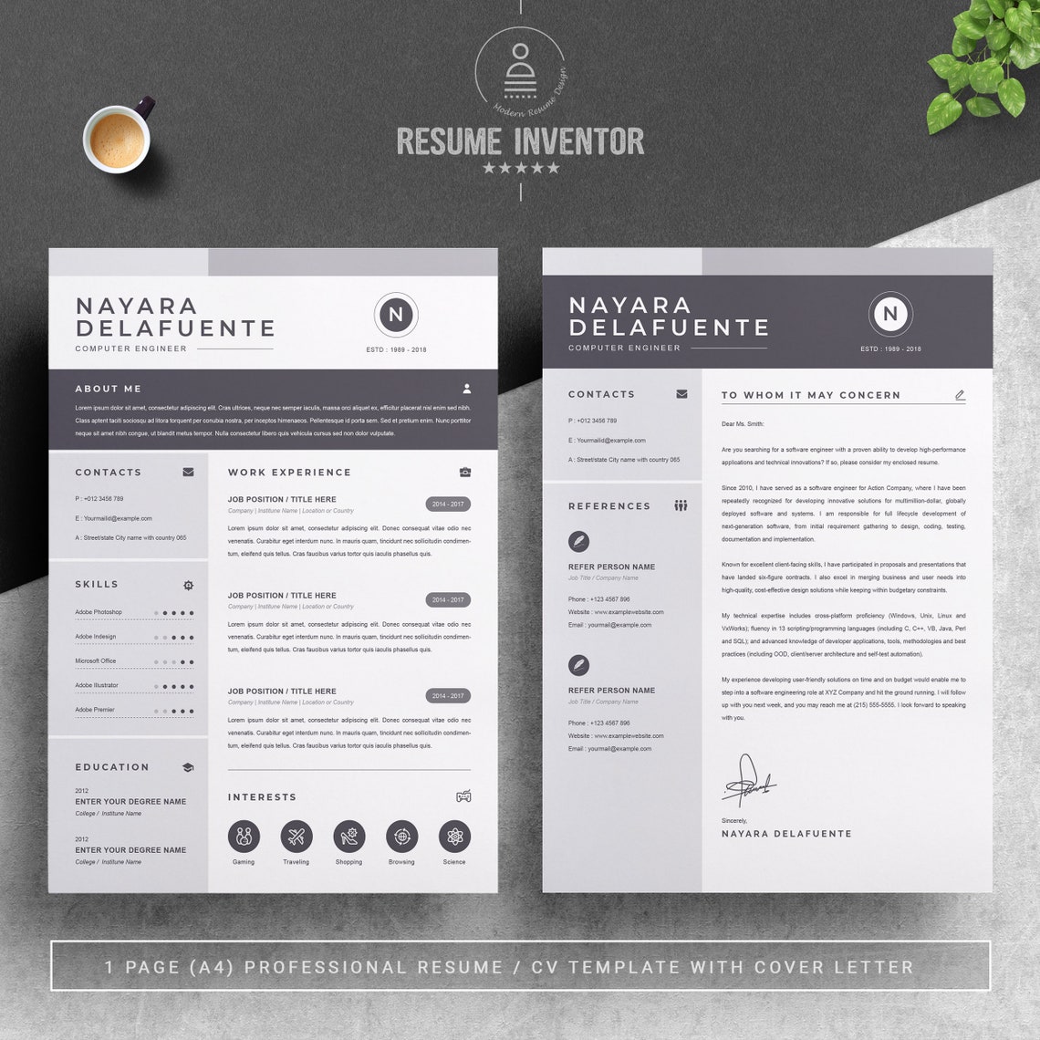 One Page Professional Resume Template - Etsy