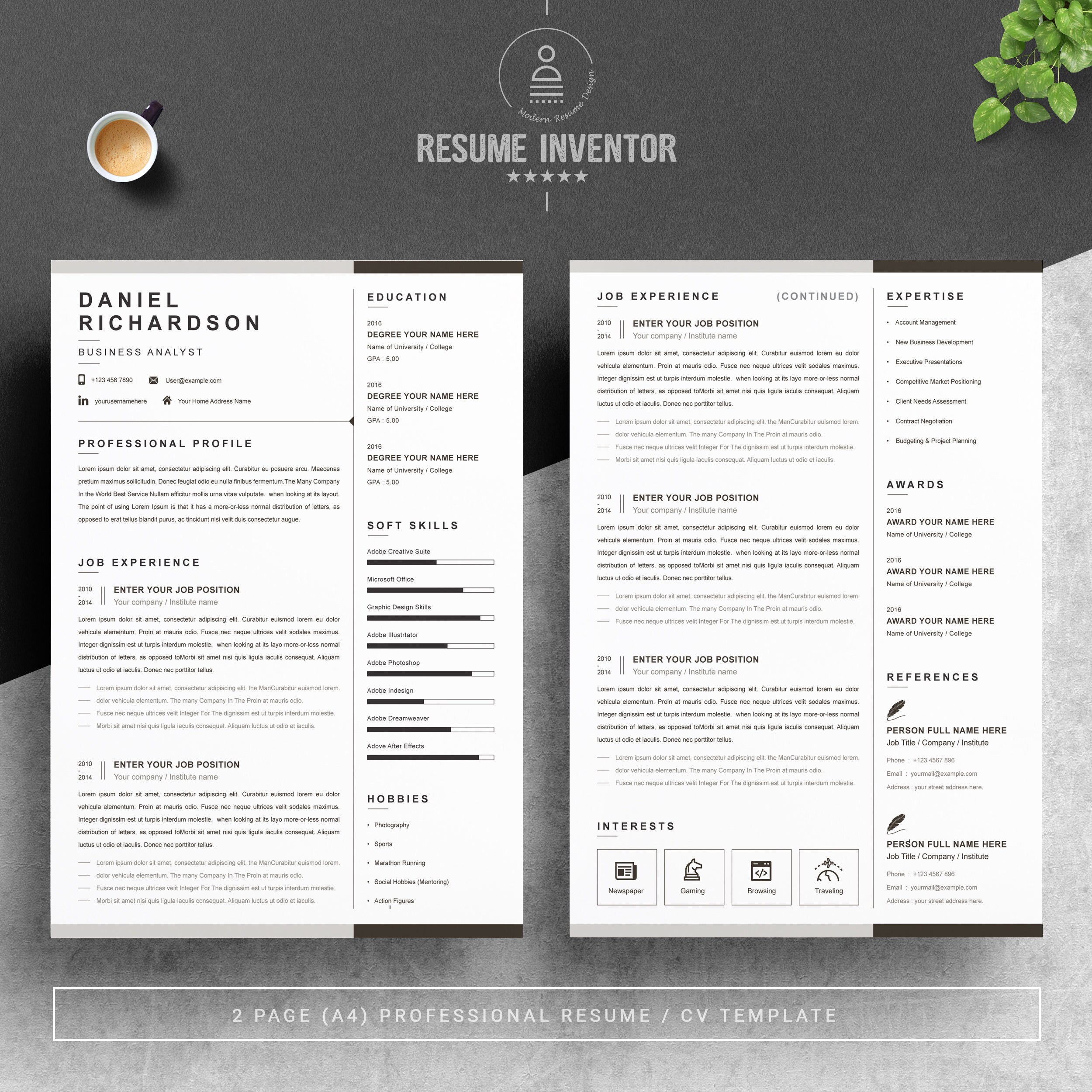 2 Page Professional Simple Graphic Designer Resume Template - Etsy