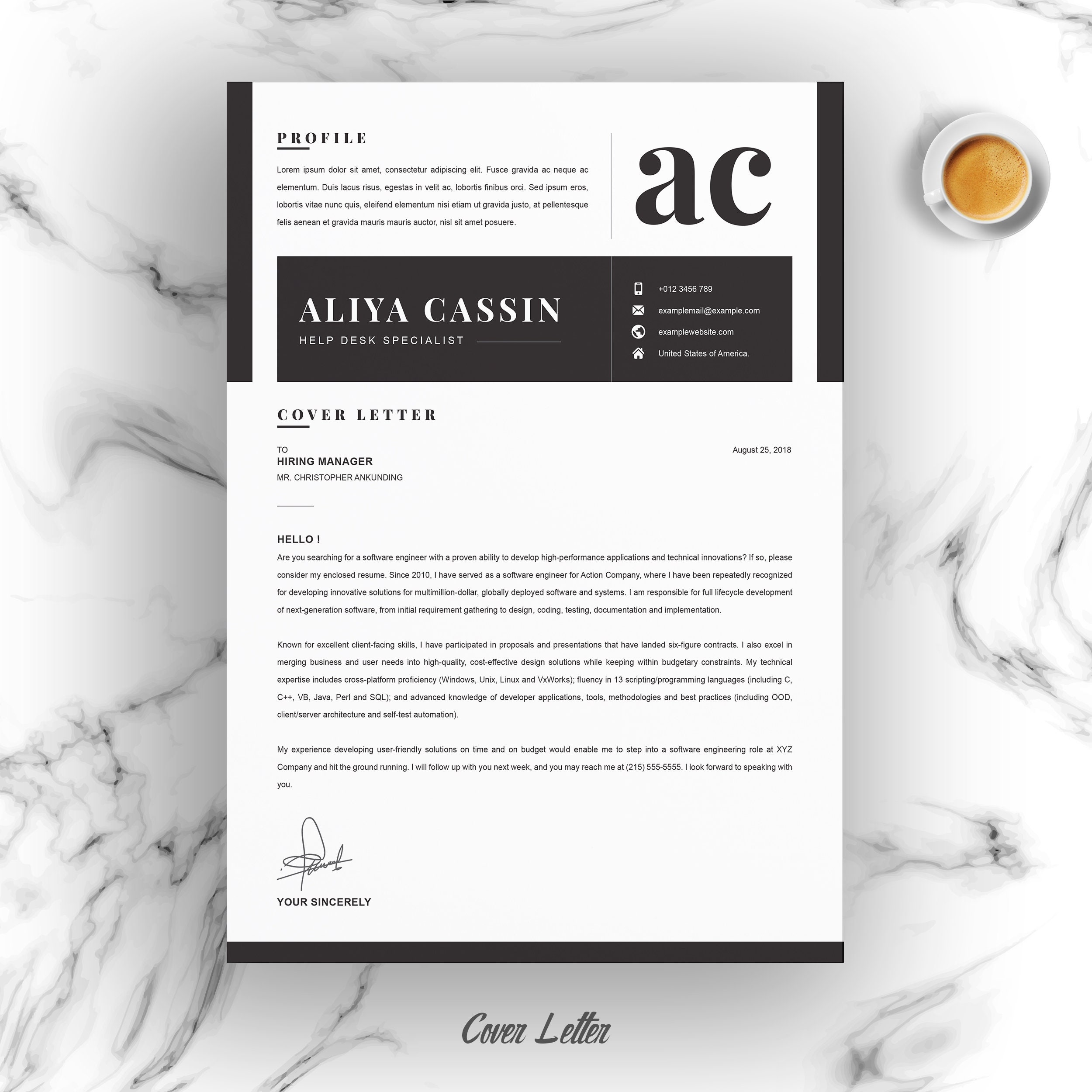 Minimal and Black White Clean Resume / CV Template - Etsy