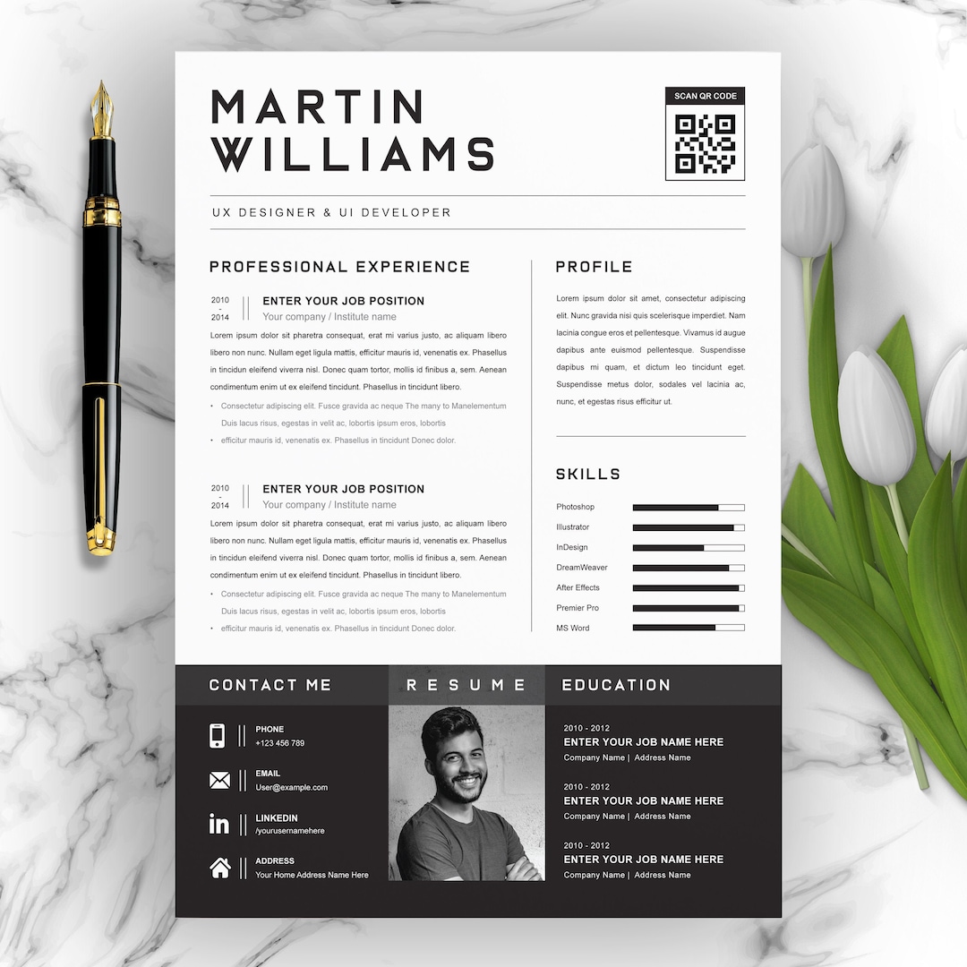 Clean Resume / CV Template With MS Word Cover Letter - Etsy
