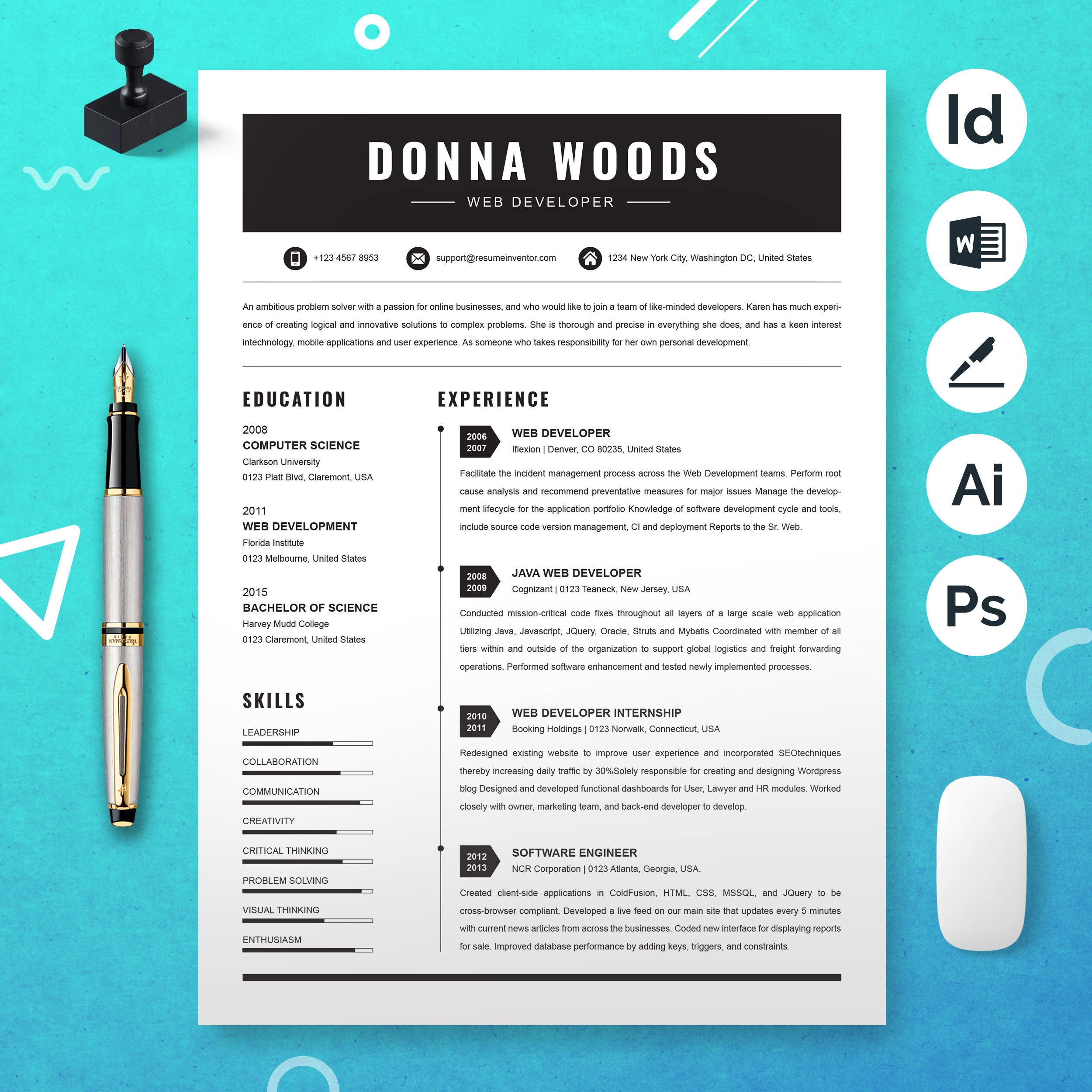 Resume / CV Template for Web Developer IT Resume Word - Etsy