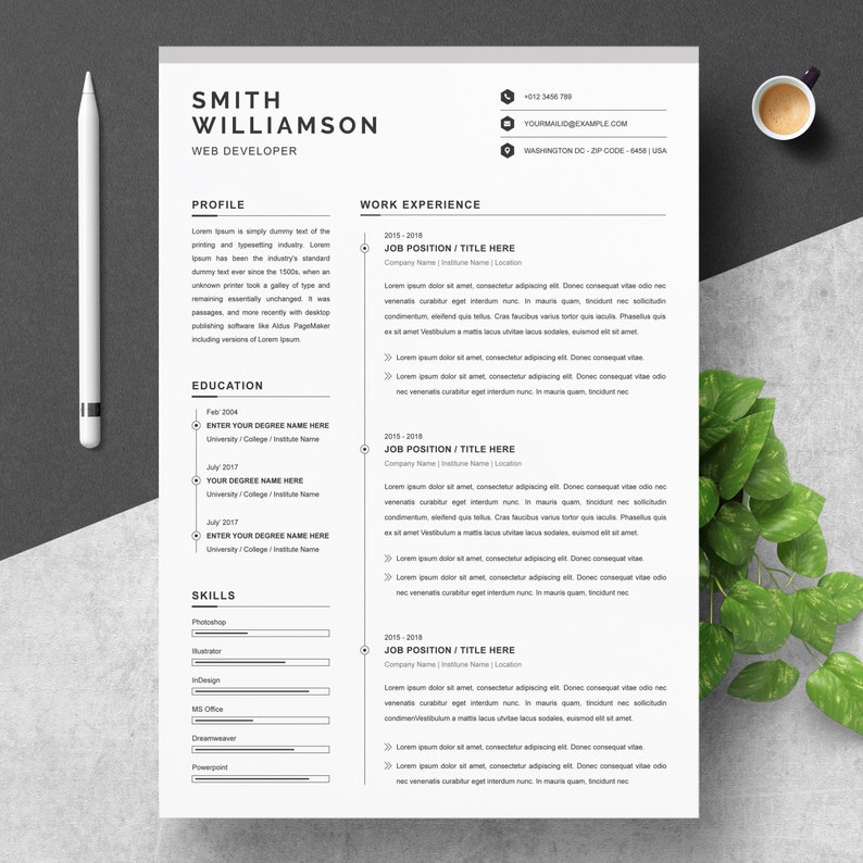 Clean Resume / CV Template With MS Word Cover Letter - Etsy