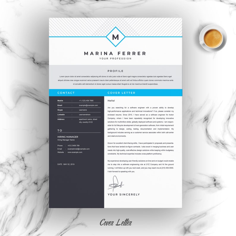 Modern Resume Template, Cover Letter, Word, Mac,a4, CV Template ...
