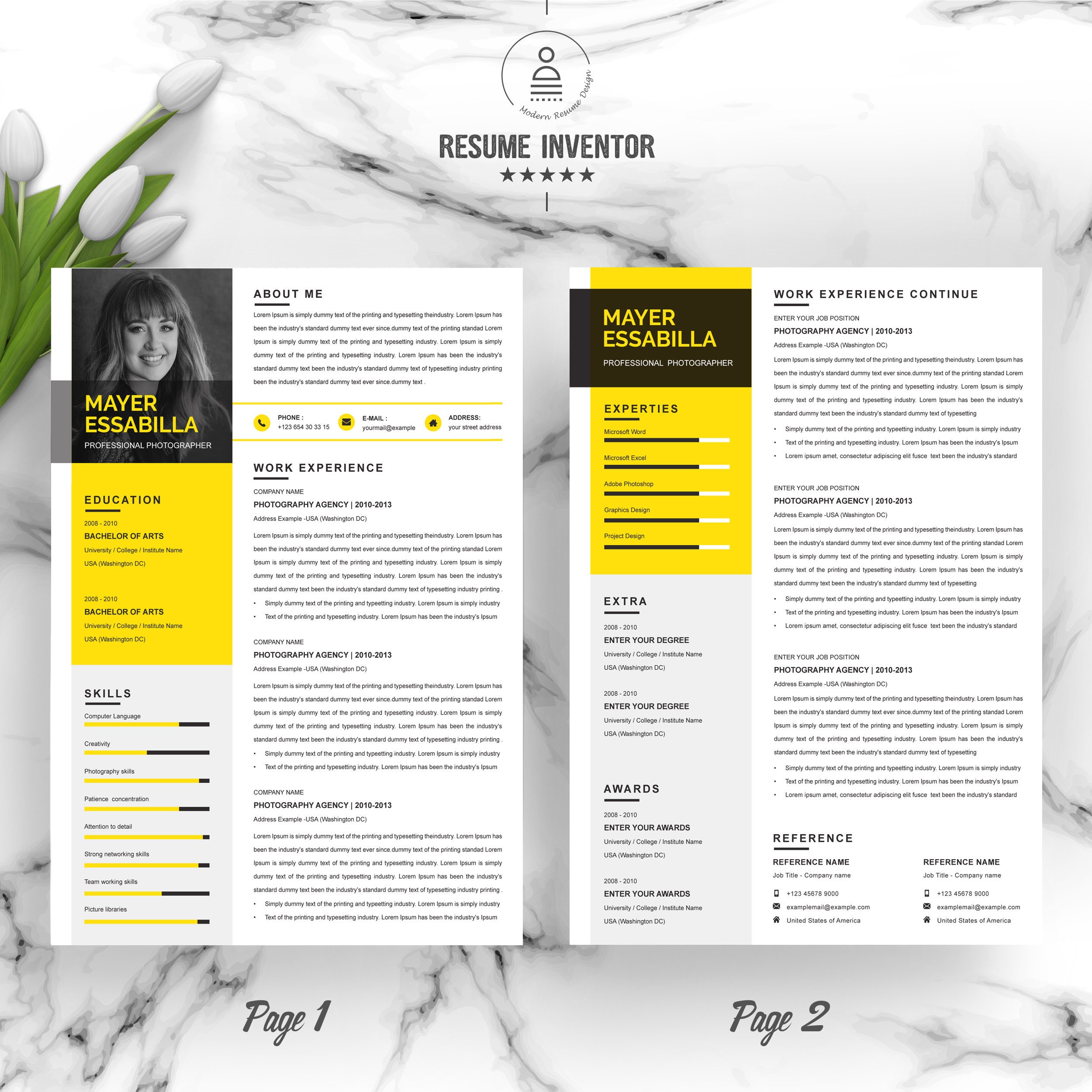 Professional 3 Page Resume Template / CV Extra Page Cover - Etsy