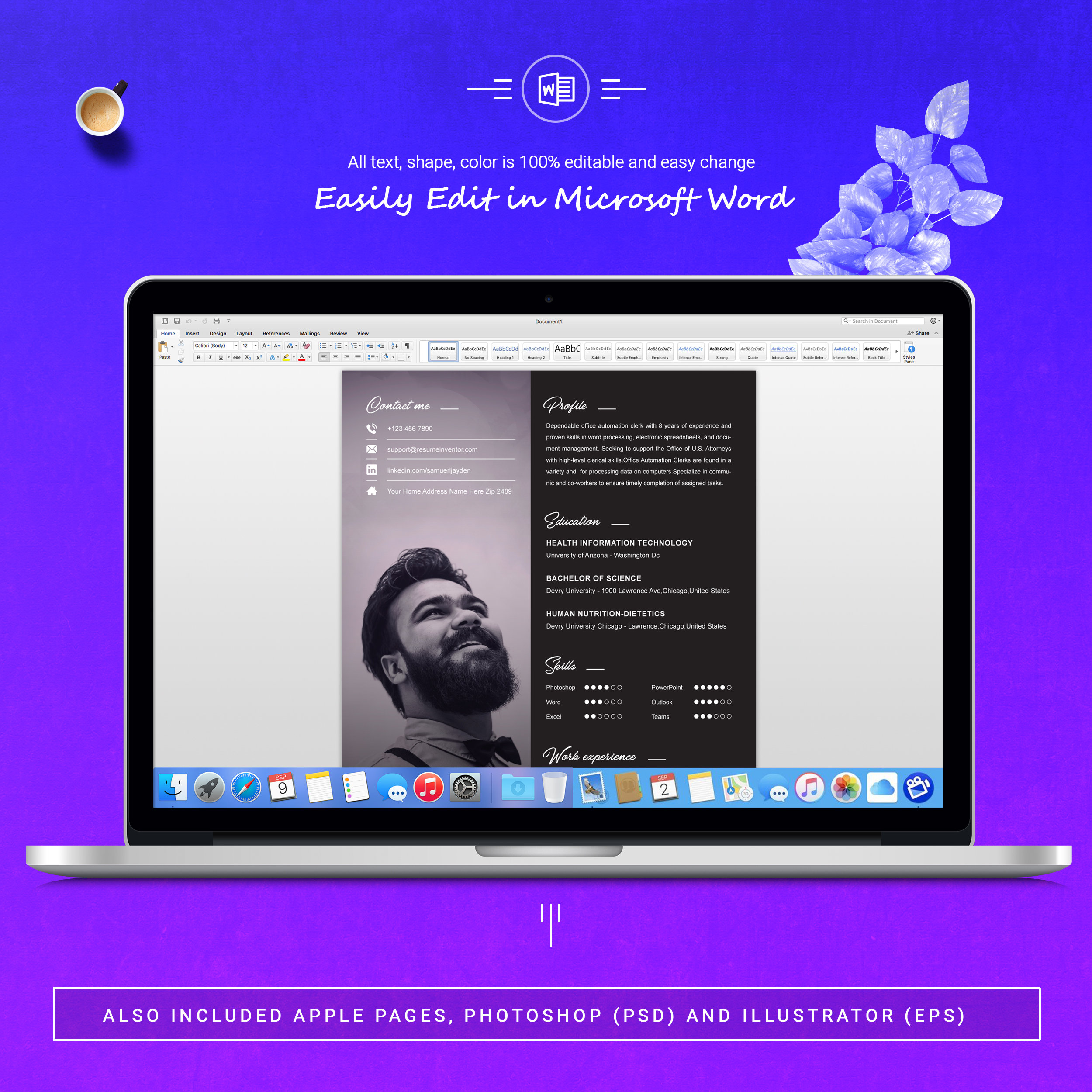 Professional Black Resume Template With Photo | Modern Resume Template ...