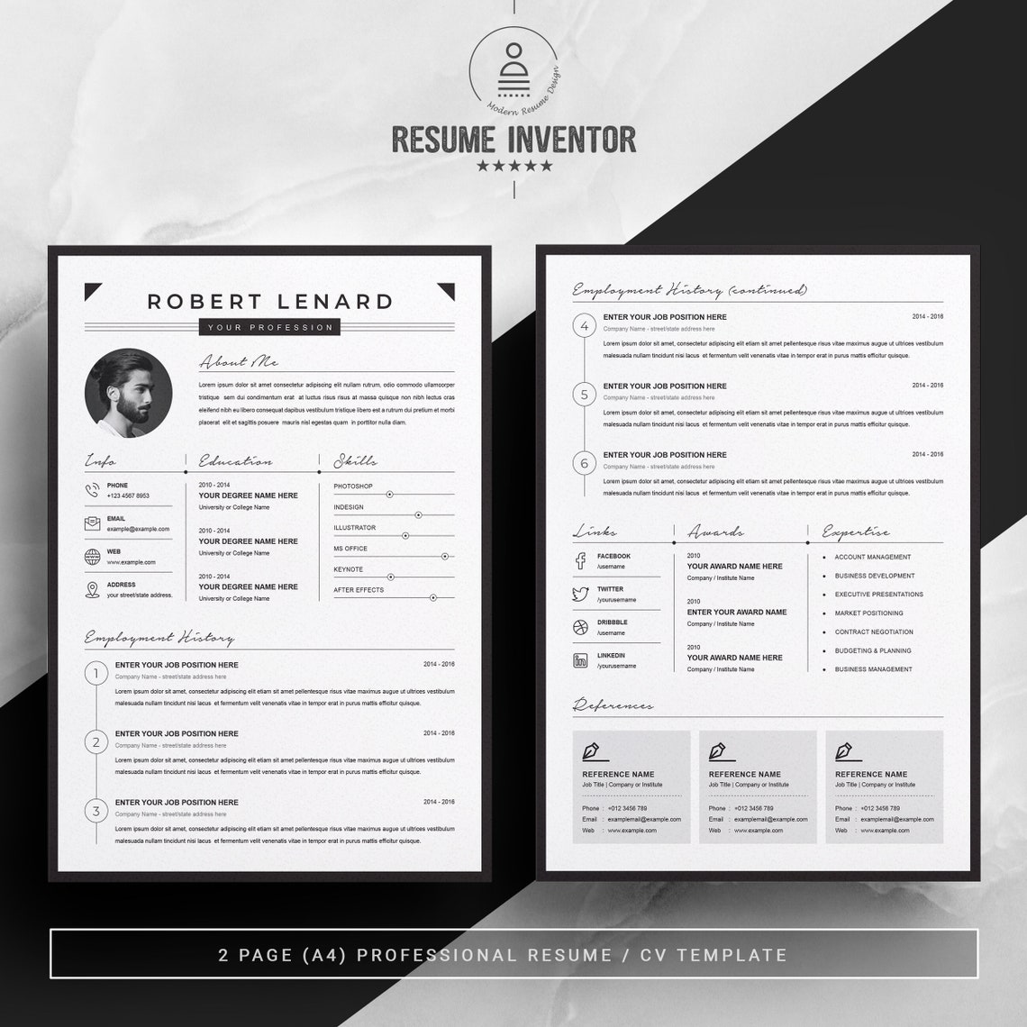 Modern Resume / CV Template With Cover Letter - Etsy