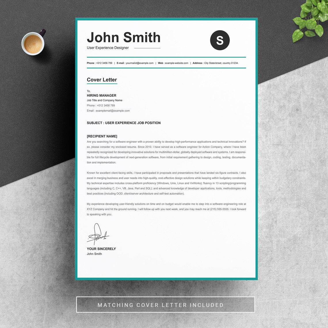 Professional 1 Page Resume Template Modern One Page CV Word & Mac Pages ...