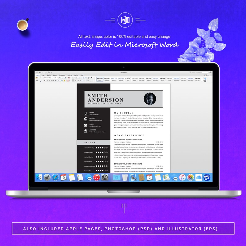 Resume CV Template / Bio Data Template Word Format - Etsy