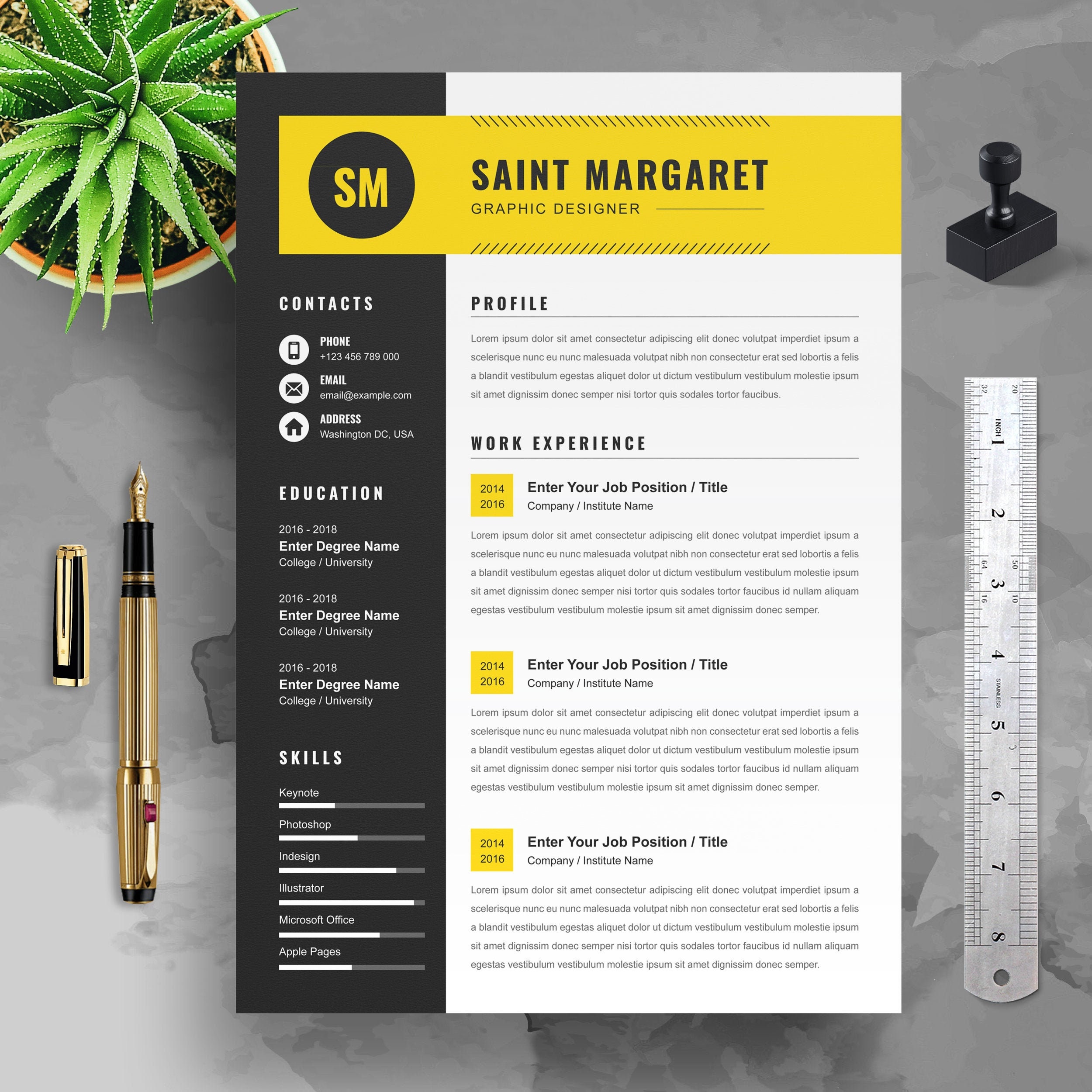 Resume for Graphic Designer, Modern Resume for Indesign, Microsoft Word ...
