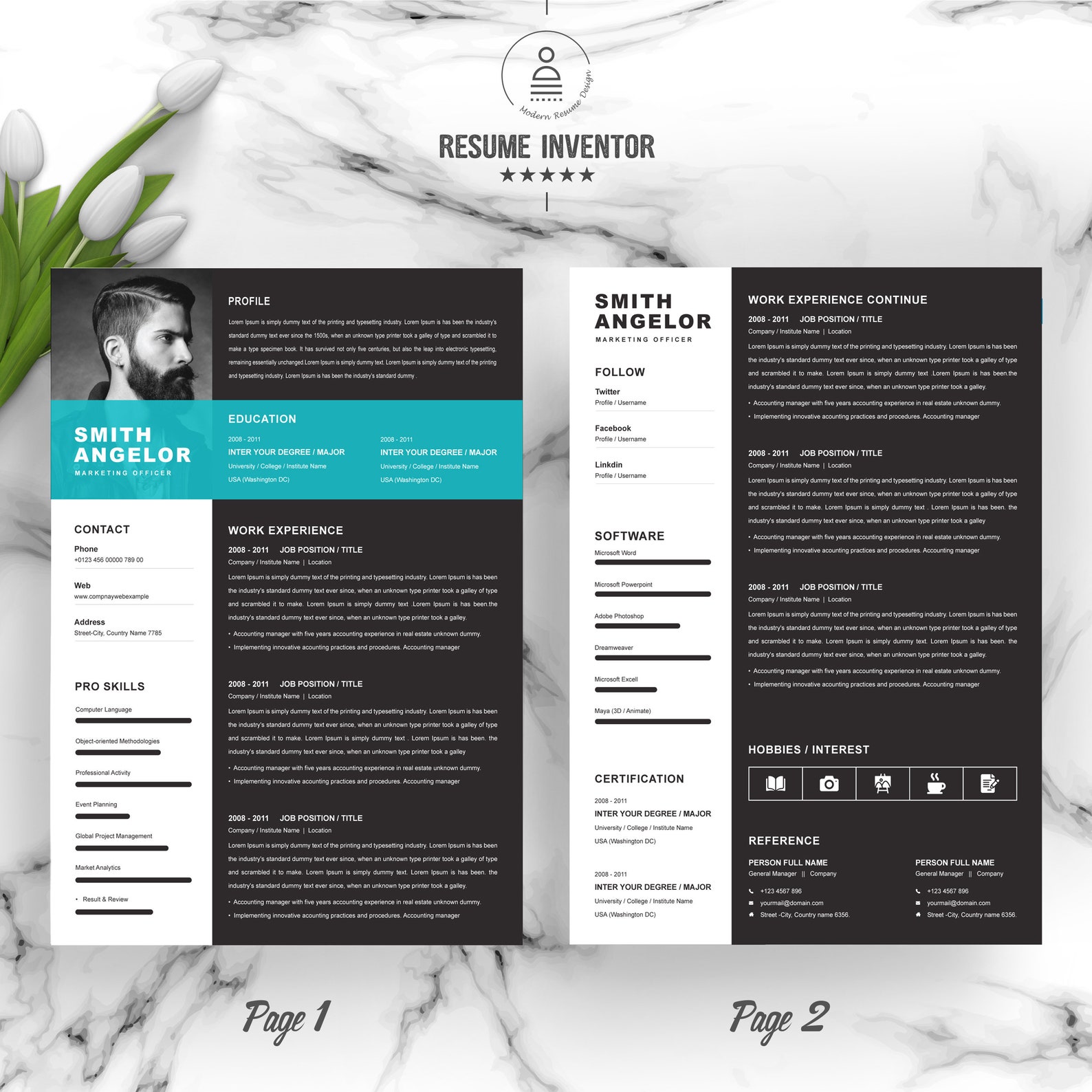Black Resume Resume Template for Word CV Resume Cover Letter - Etsy