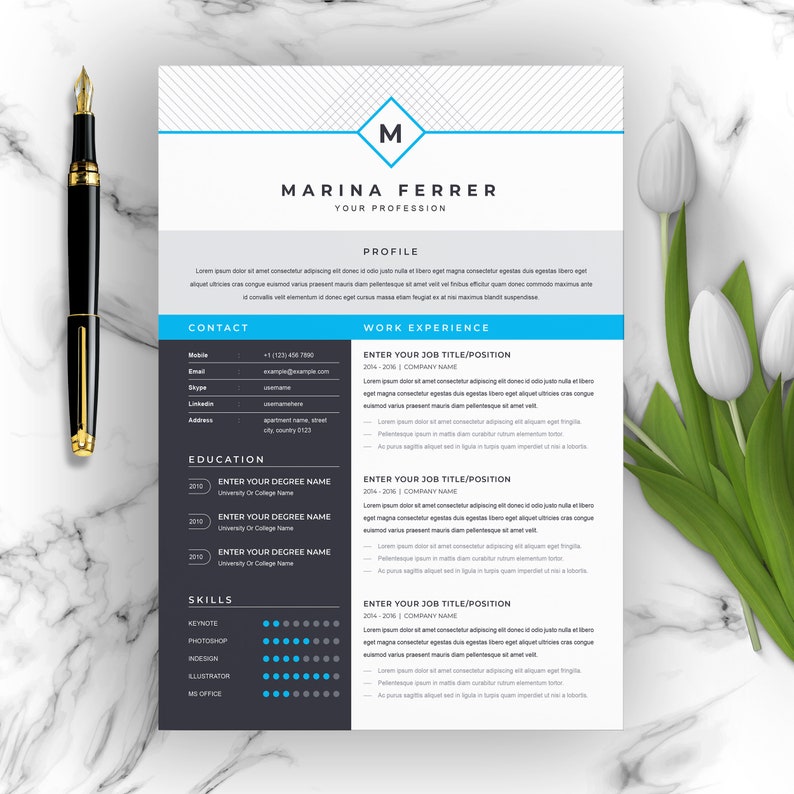 Modern Resume Template, Cover Letter, Word, Mac,a4, CV Template ...