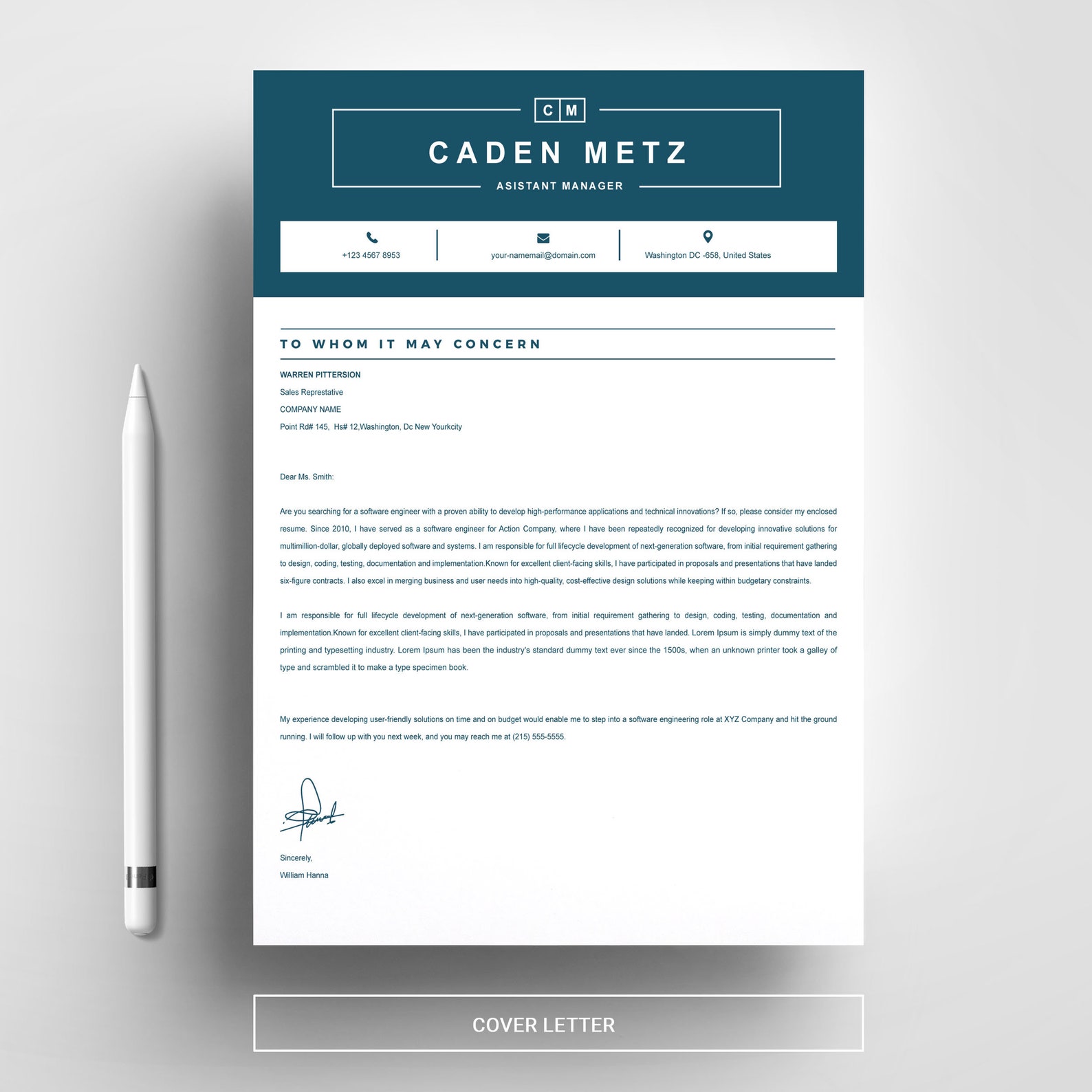 Resume Template Cover Letter Word Maca4 CV Template - Etsy