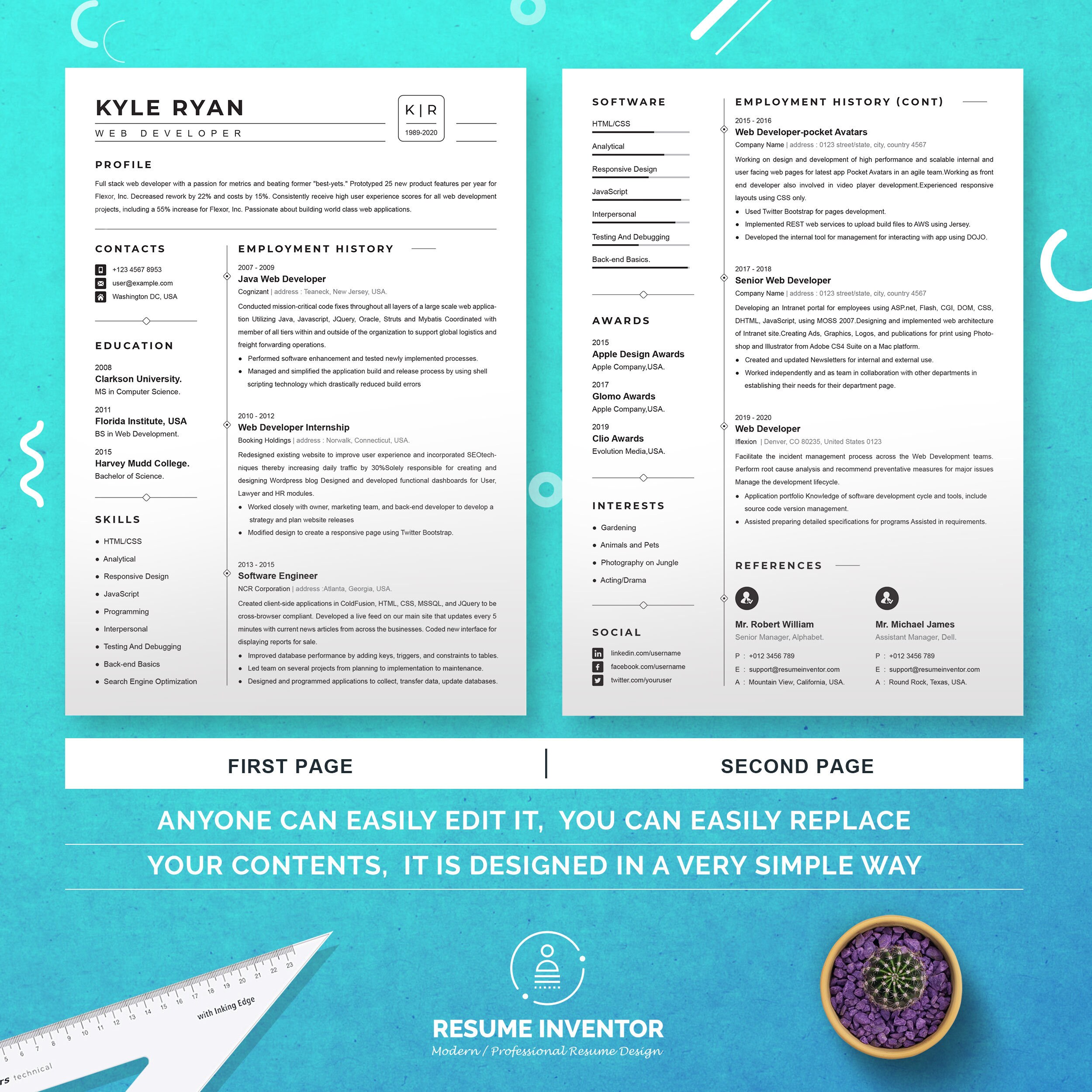 Web Developer Resume Template Developer CV Template IT - Etsy