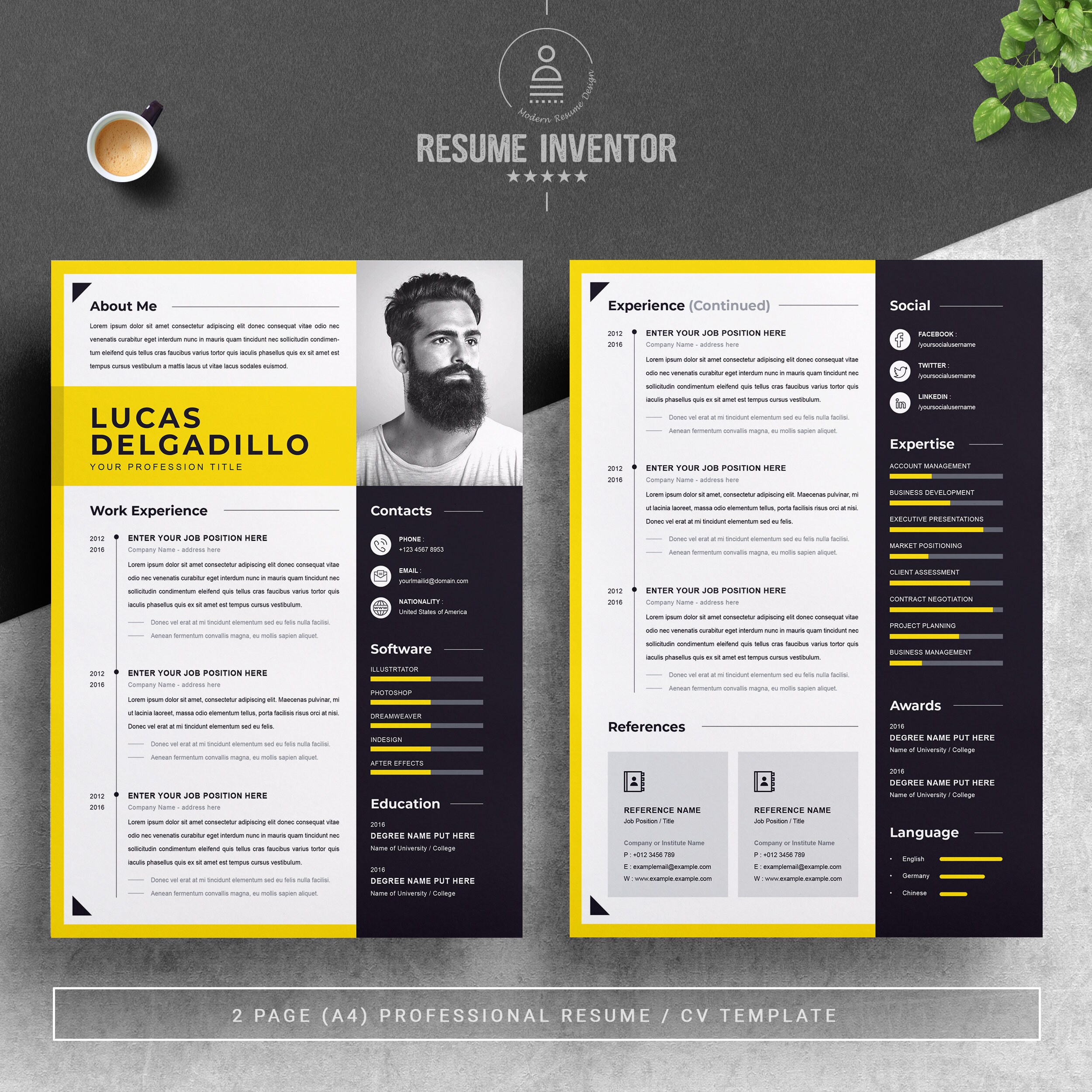 Minimal Yellow Resume / CV Template - Etsy