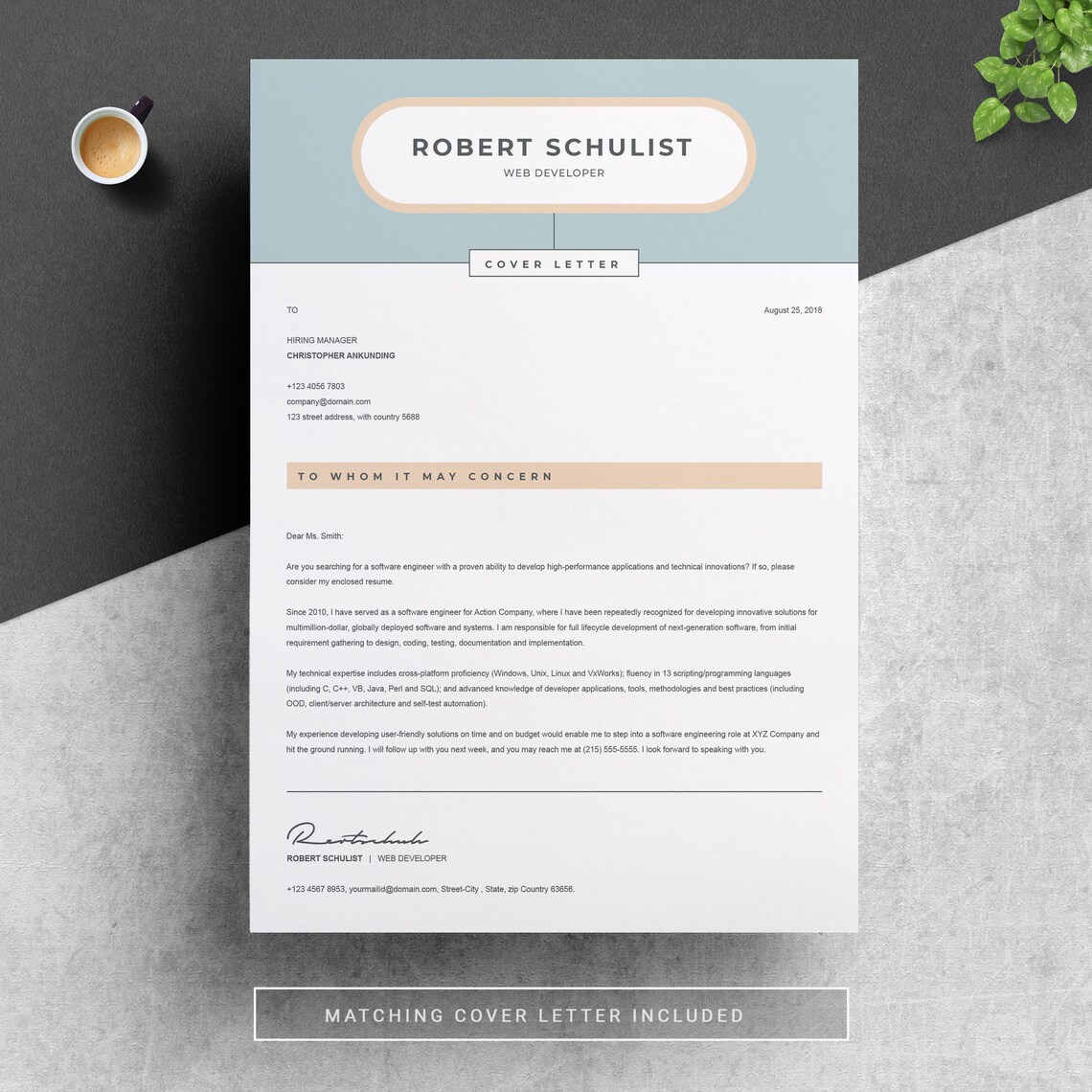 Modern & Professional Resume Template for Word CV Resume Cover Letter 2 ...