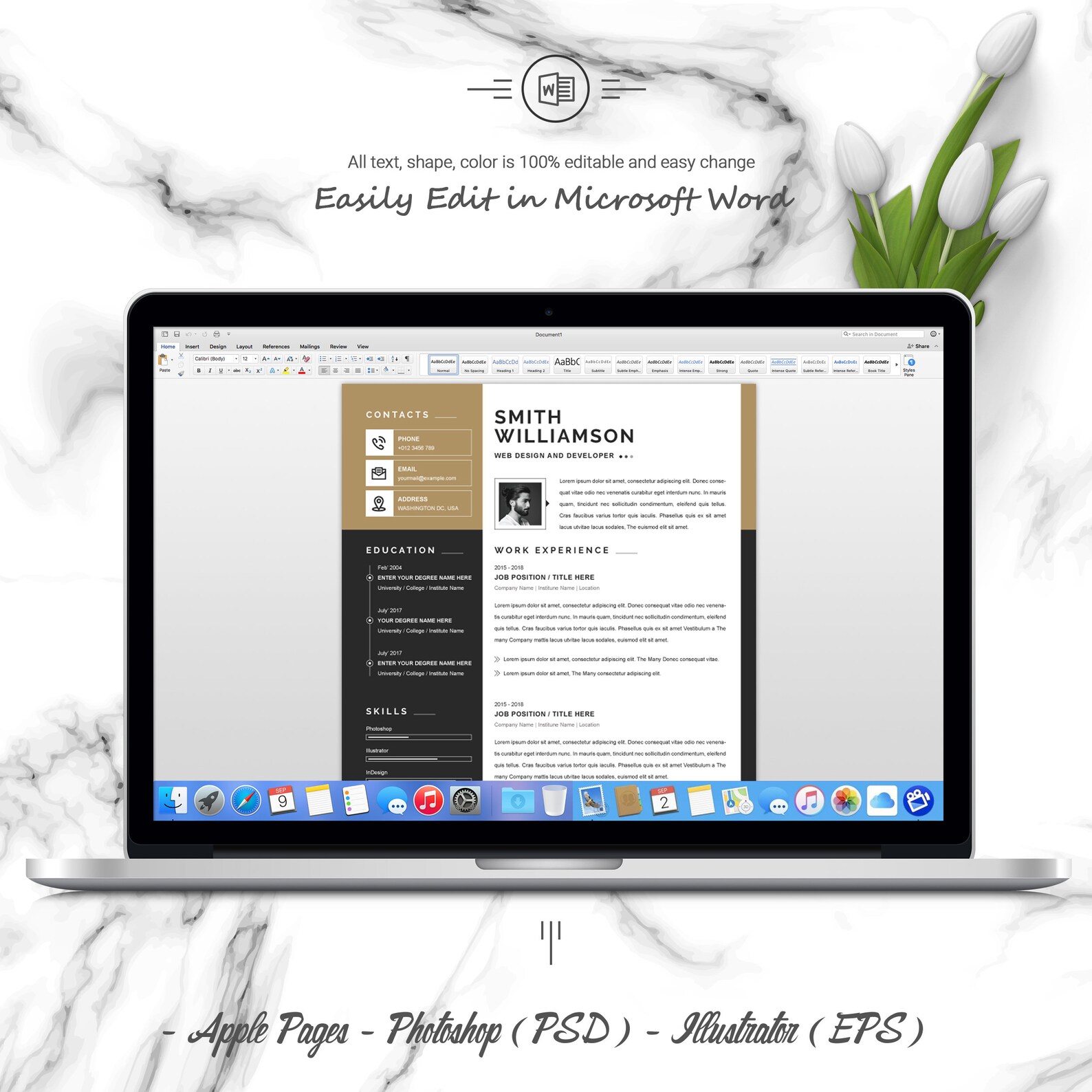 Modern Resume Template, Cover Letter, Word, Mac,a4, CV Template ...